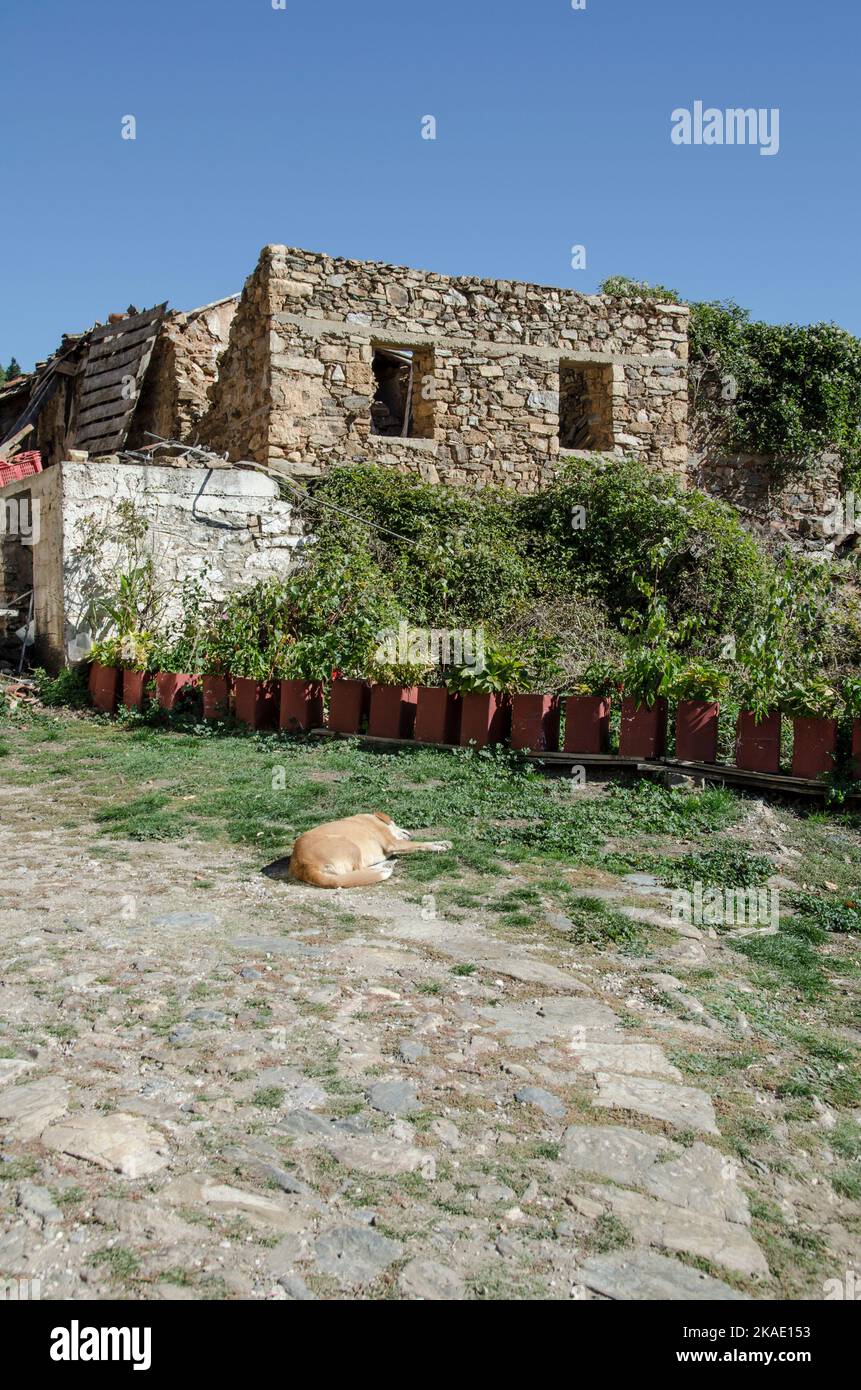 Destroyed and rebuilding old stone house,on Lake Doxa in Ancient Feneos ...