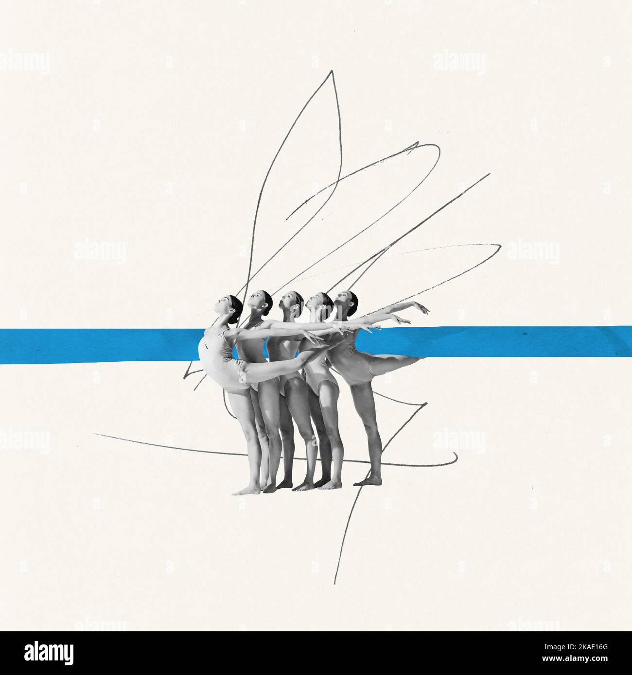 Creative design. Group of young girls, ballet dancers performing ...