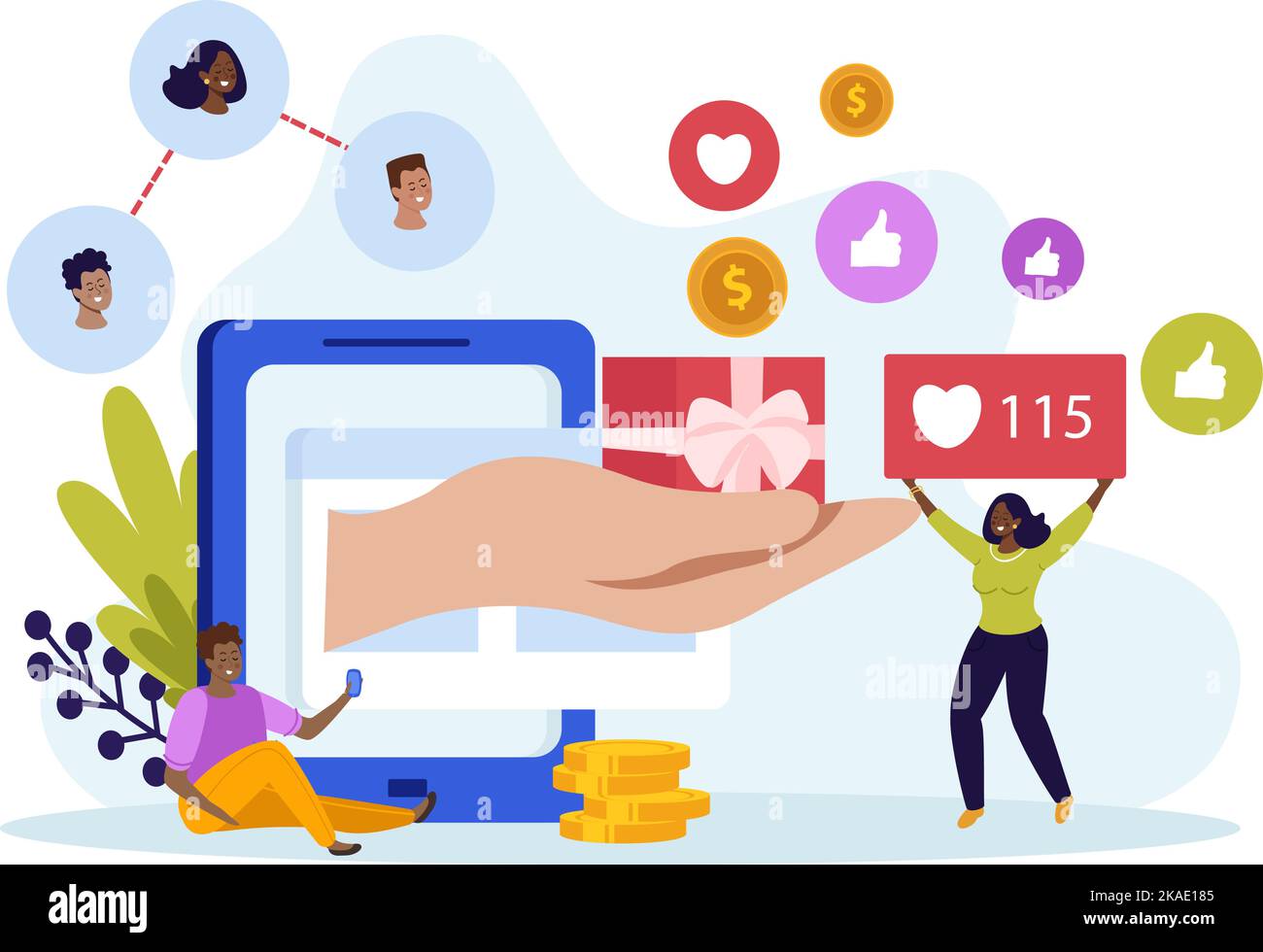 Referral program flat background gifts for the number of likes and ...