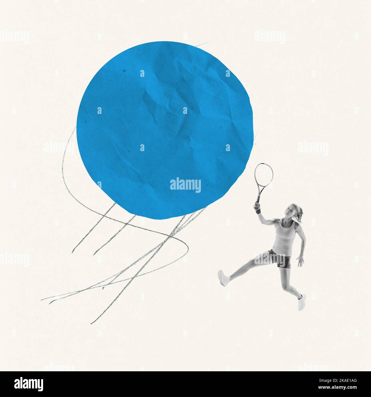 Creative design. Young sportive woman, professional tennis player in ...