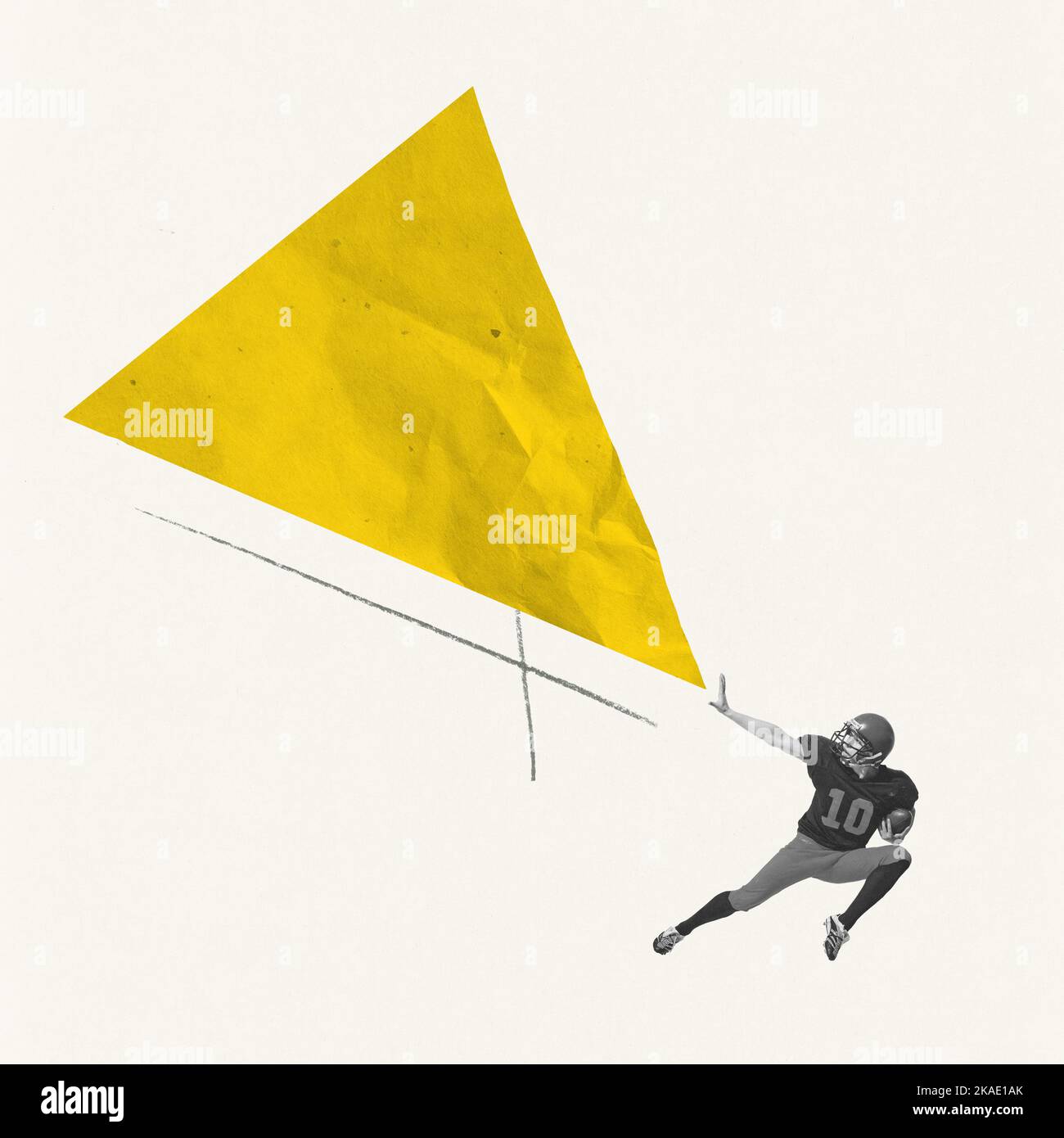 Creative design. Portrait of young man, american football player in ...