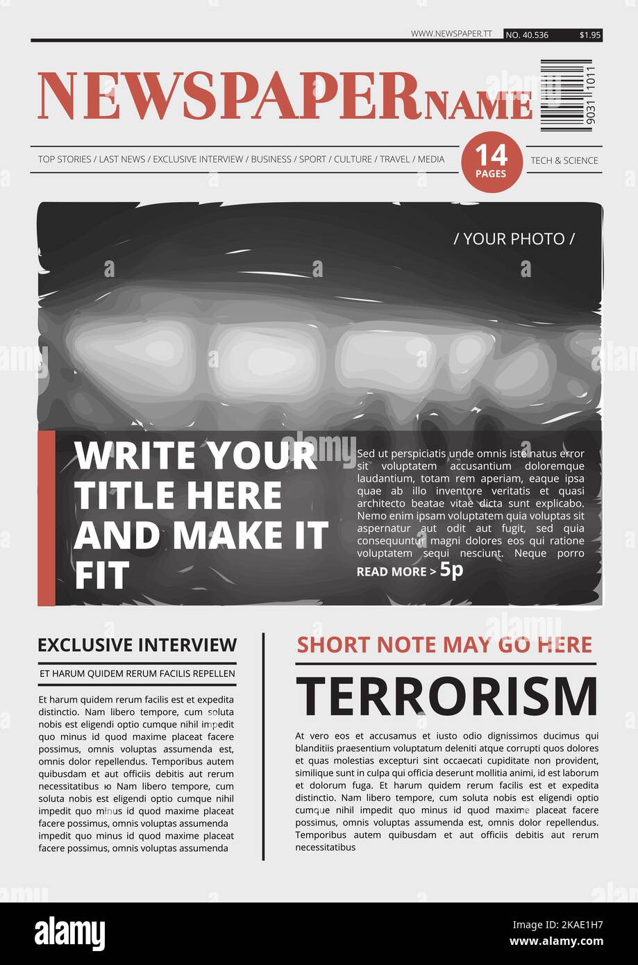 Newspaper front page. Text columns layout template Stock Vector Image ...