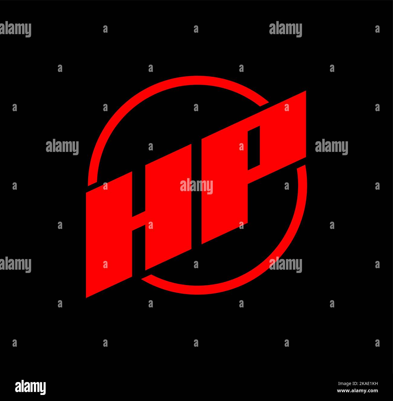 An illustration of a red outline HP graphic logo sign on a black ...