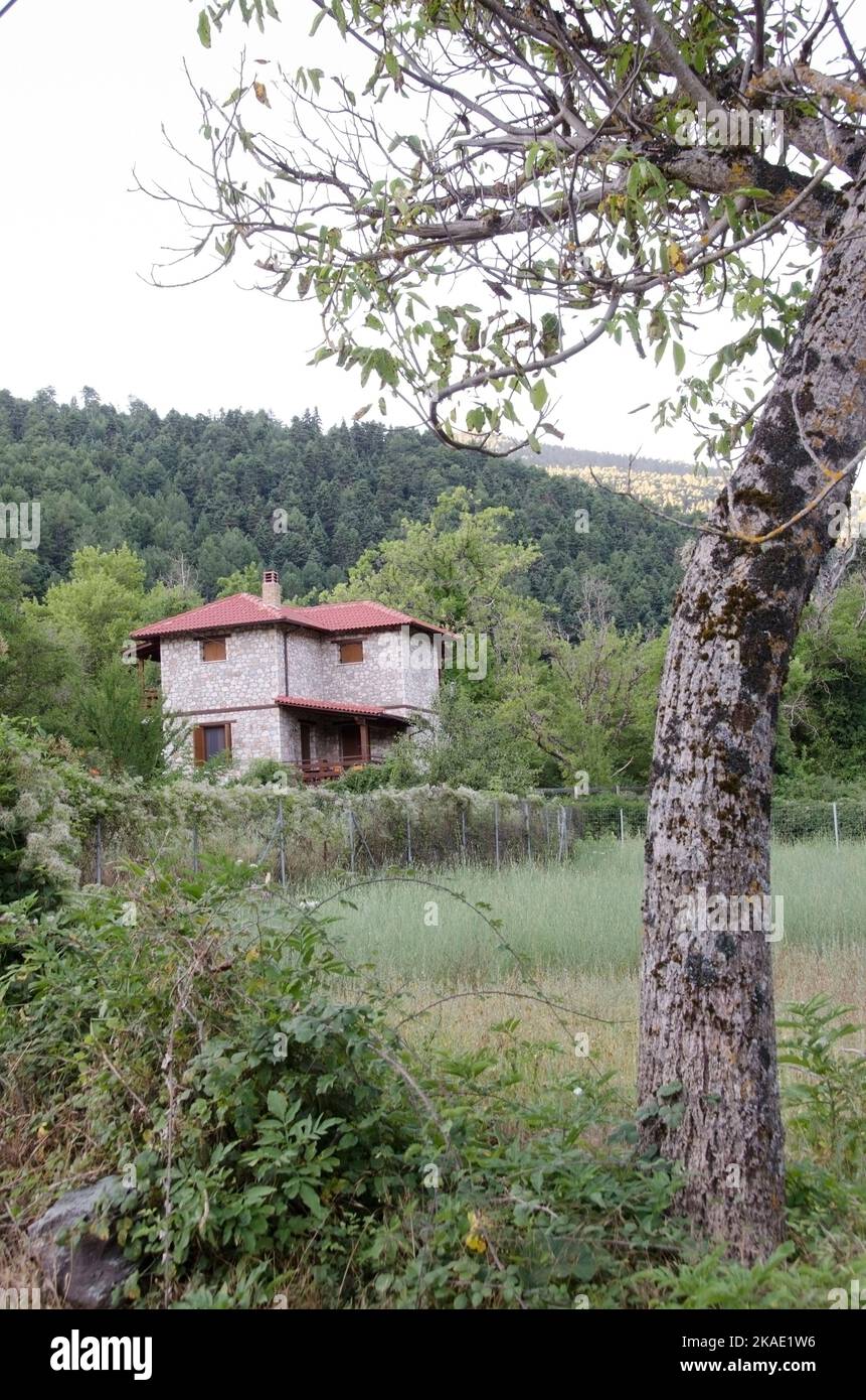 houses in Zarouhla village. Acahia, Greece. Greek landscapes Stock ...