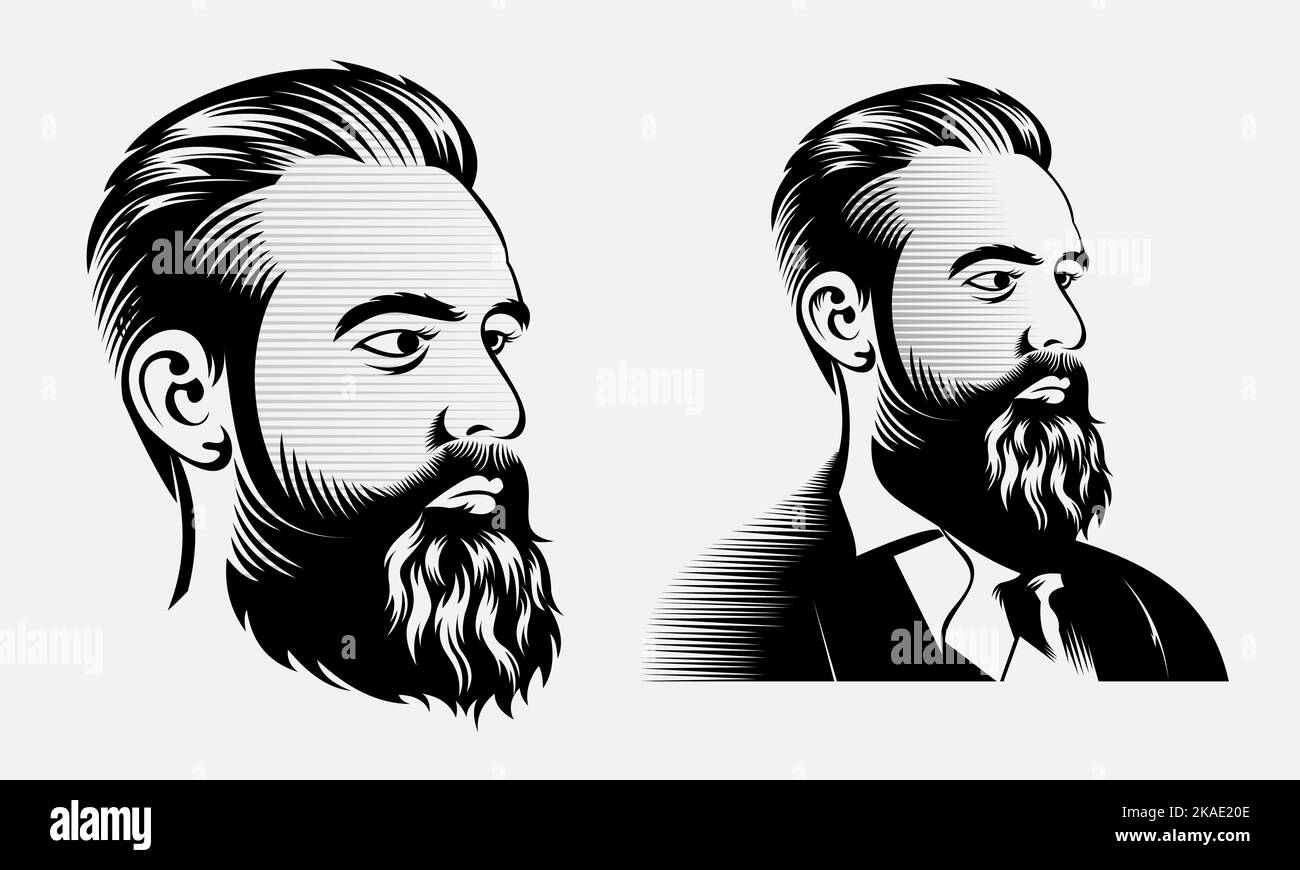 The bearded man illustration with classic vintage Stock Vector Image ...