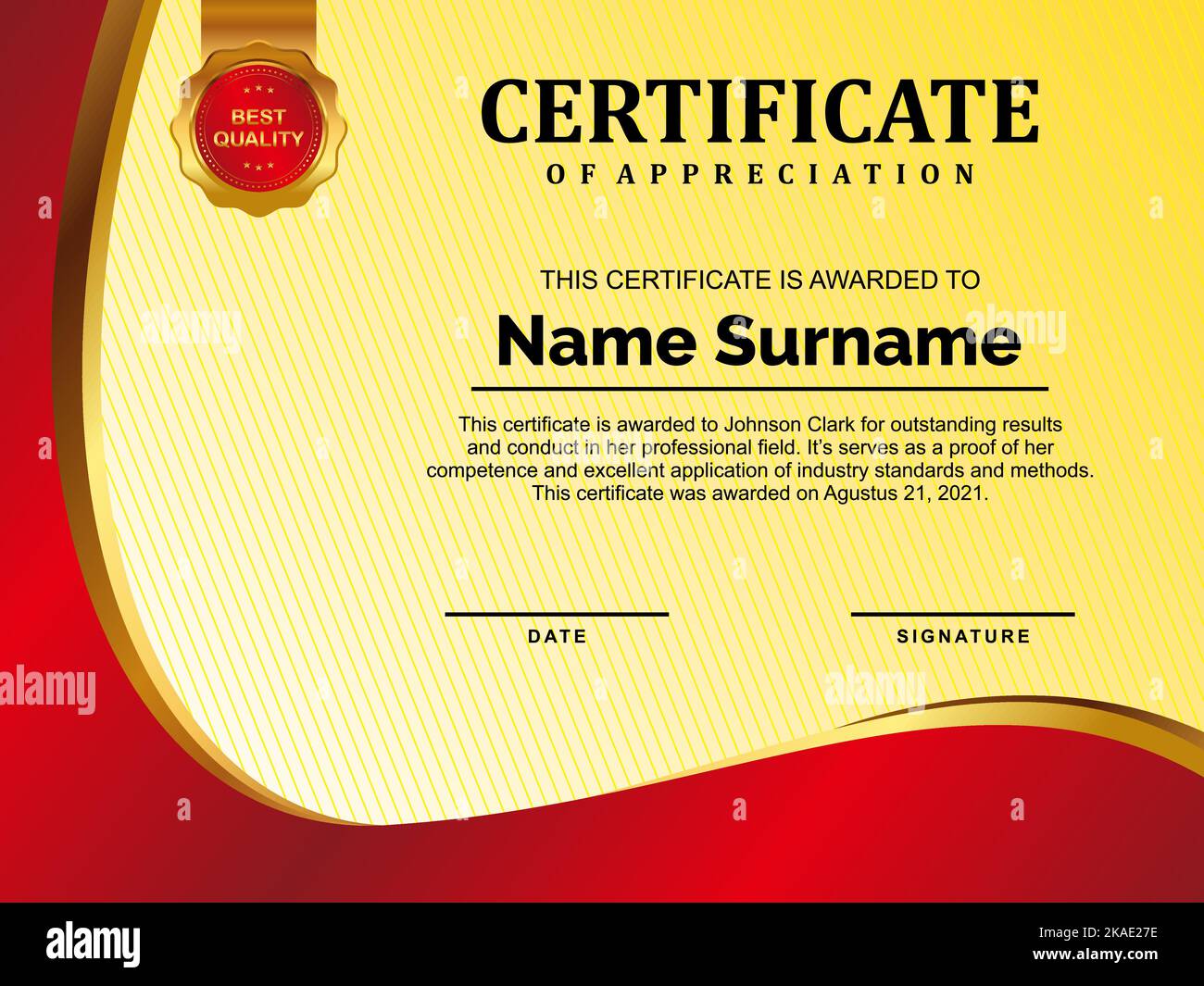 A vector design for a certificate in golden and red colors Stock Vector ...