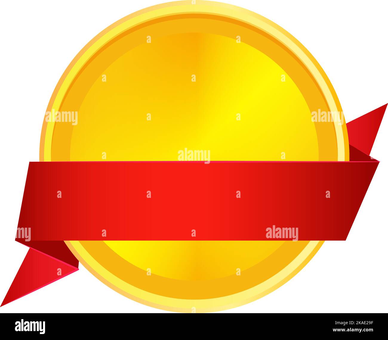 Round golden badge with red ribbon. Blank emblem mockup Stock Vector ...