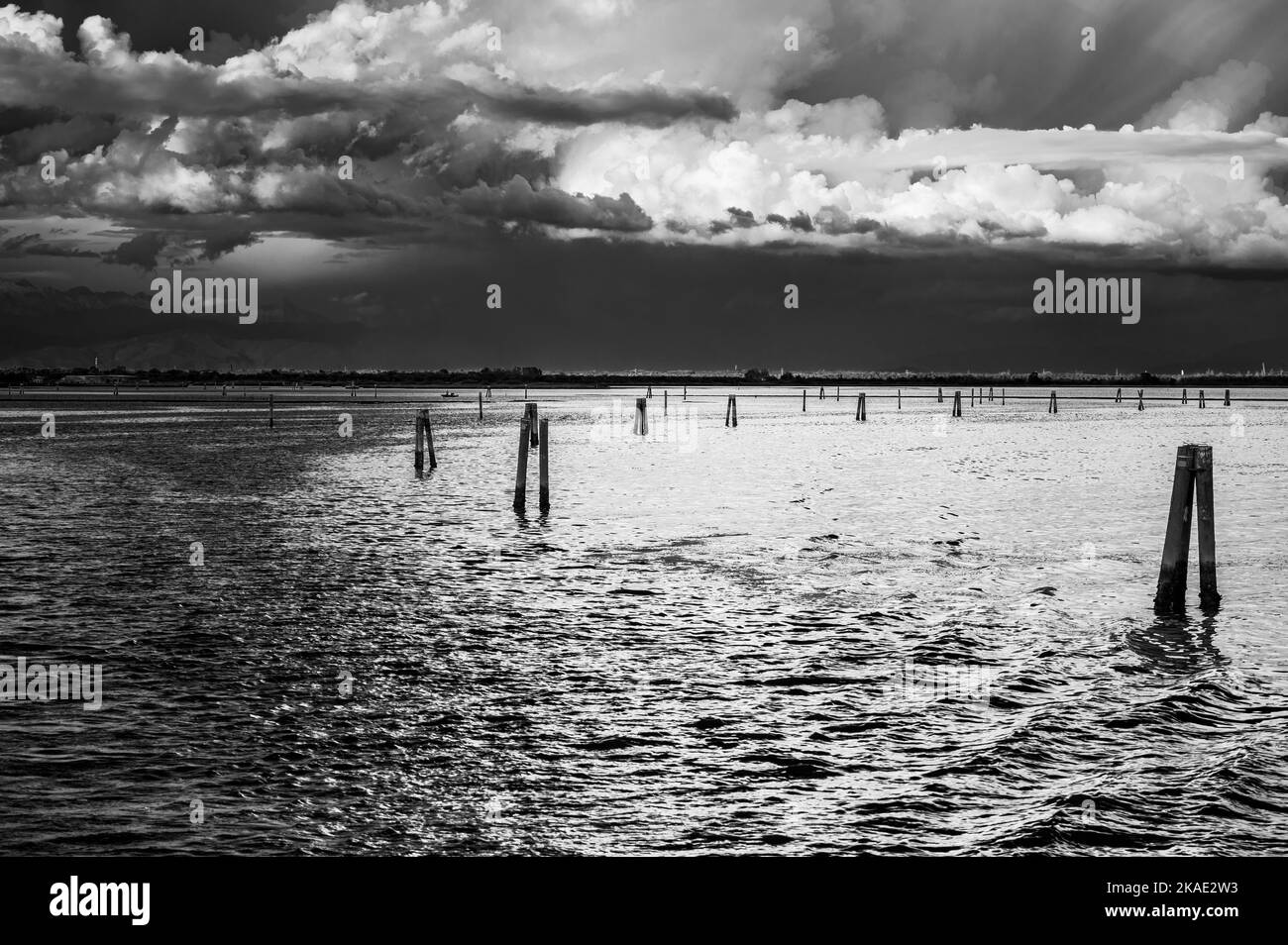 Towards the sunset. Marano Lagoon in Black and White Stock Photo - Alamy