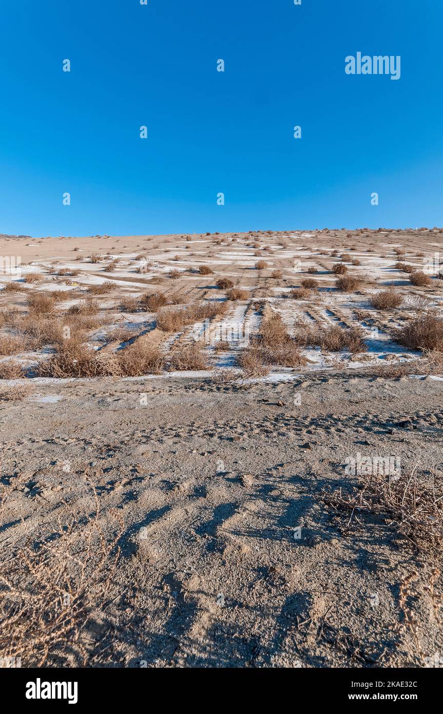 Tire and tread tracks are quite evident in the soil of an active solid ...