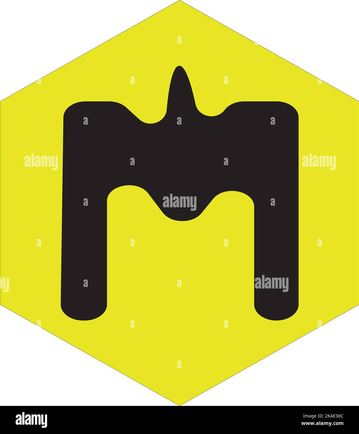 A vector illustration of the letter M in yellow hexagon shape Stock ...