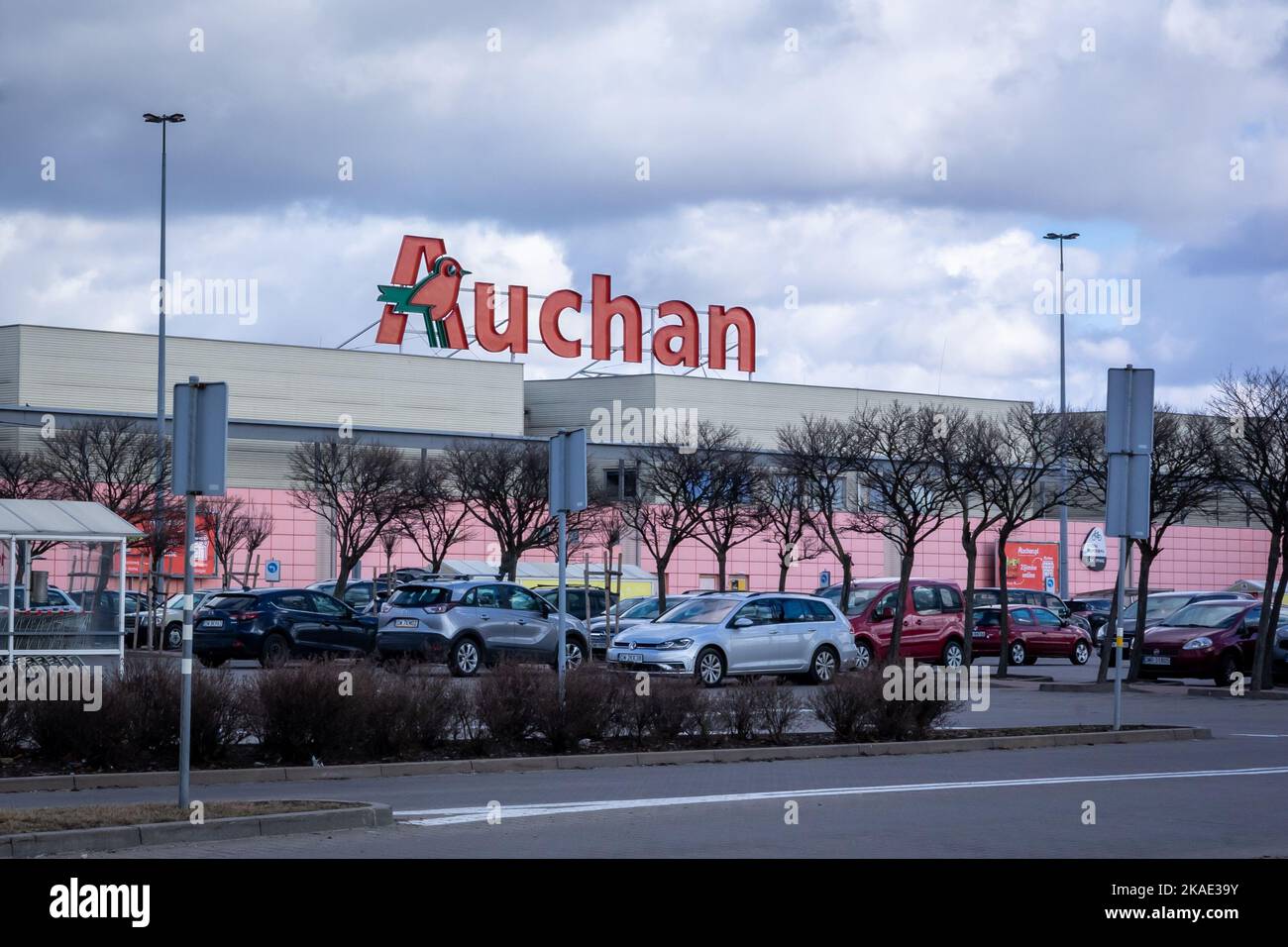 Wroclaw, Poland - February 19, 2022: French supermarket Auchan and a ...