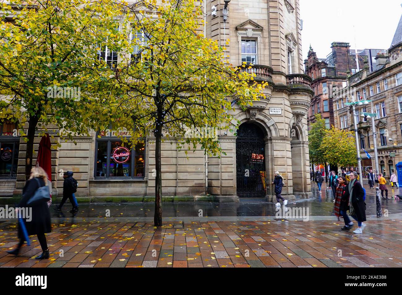 People walking past TGIF Fridays Restaurant in the Central Glasgow ...