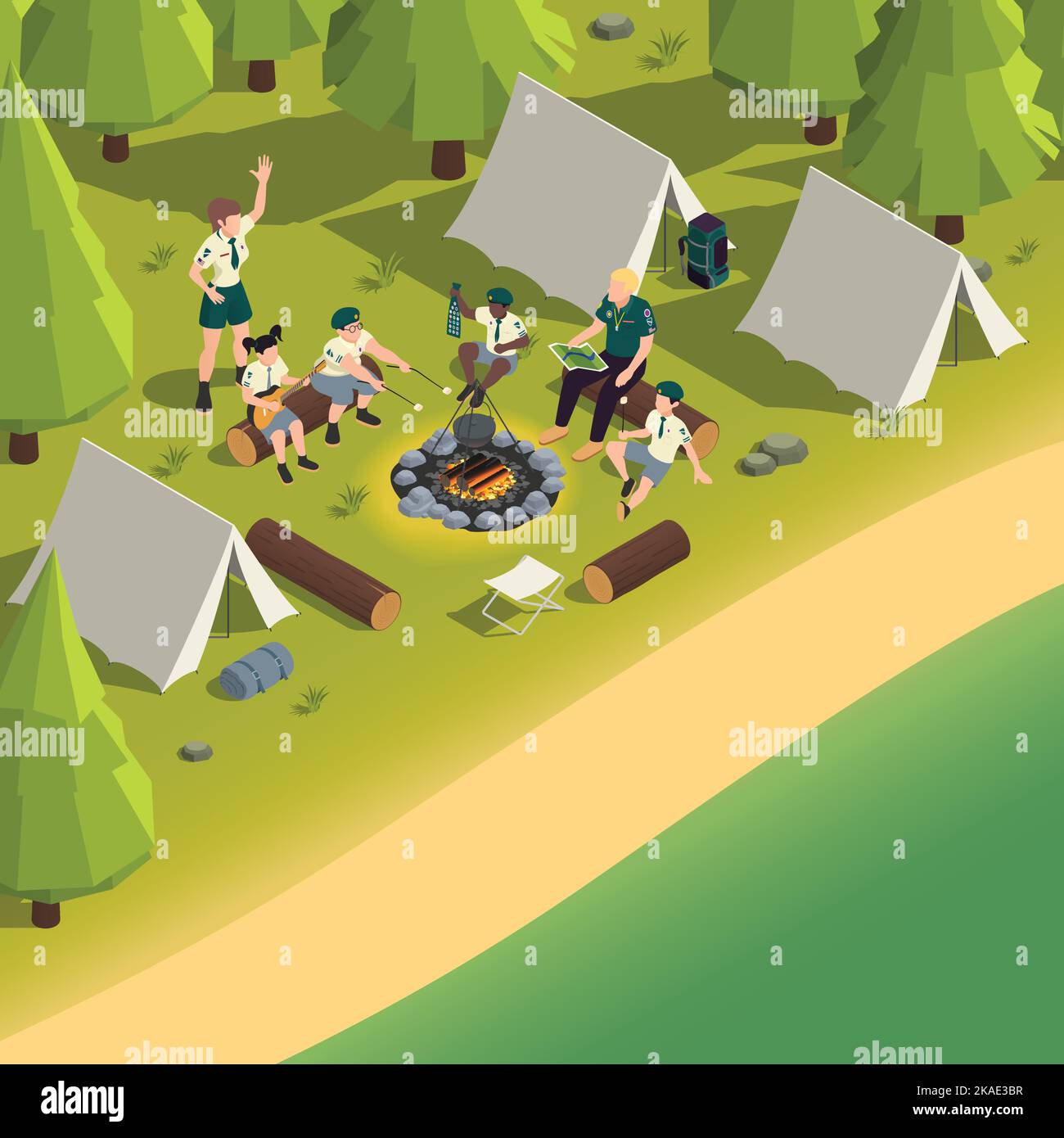 "Isometric Summer Camp Illustration Stock Vector Image & Art - Alamy