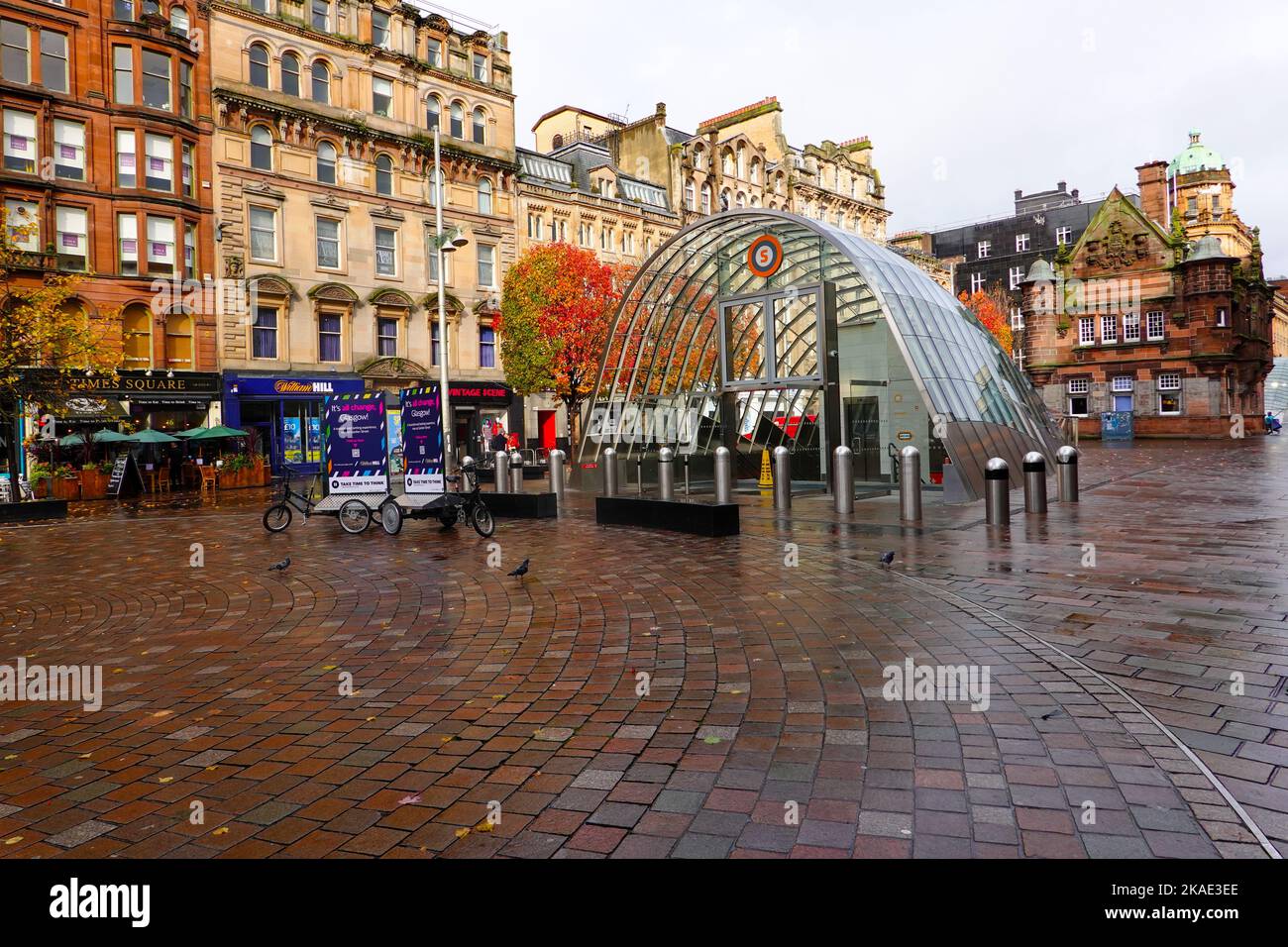 Outside Buchanan Street subway entrance on a damp, autumn day, Glasgow ...