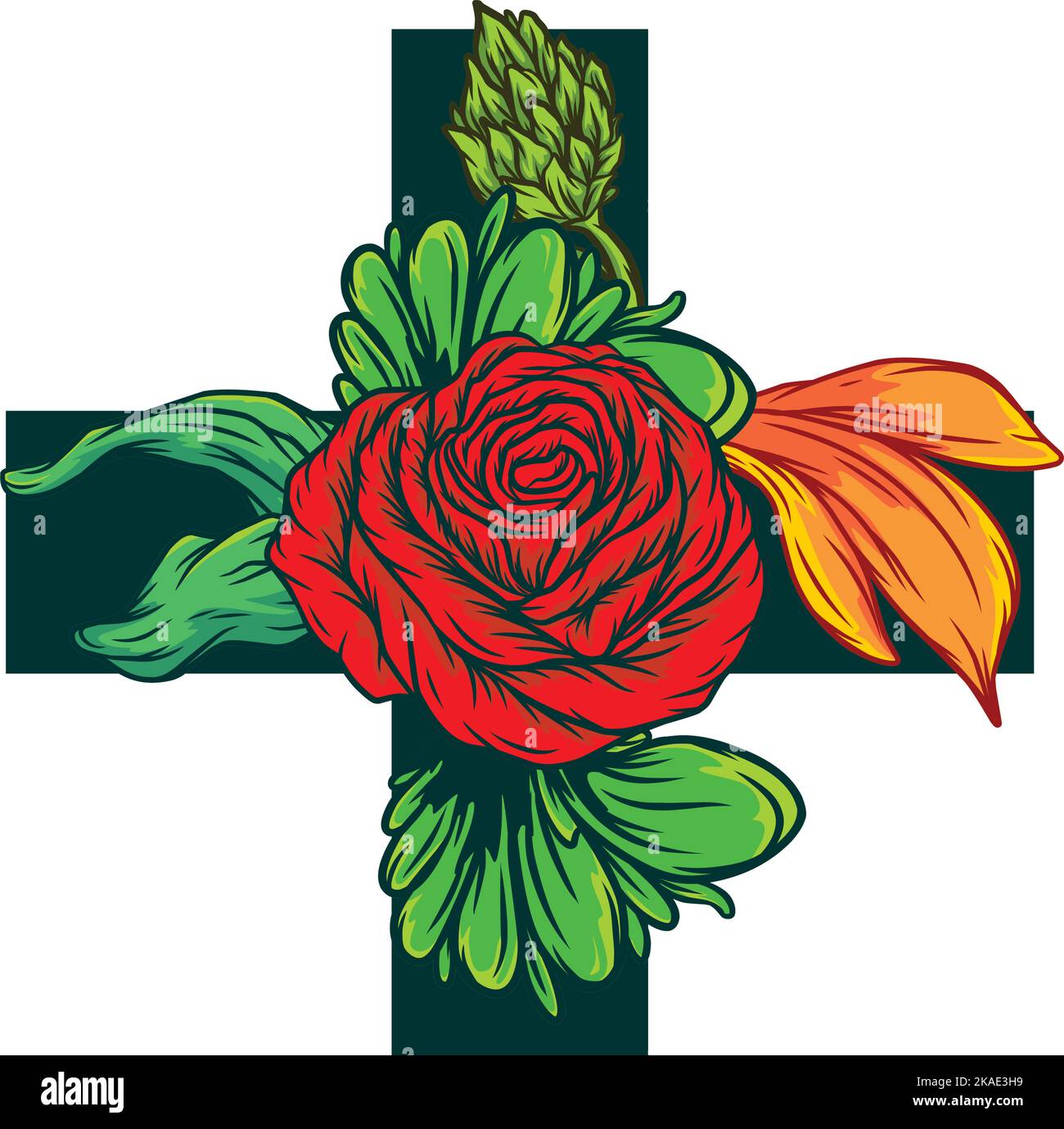 The plus sign with a floral pattern isolated on white background ...