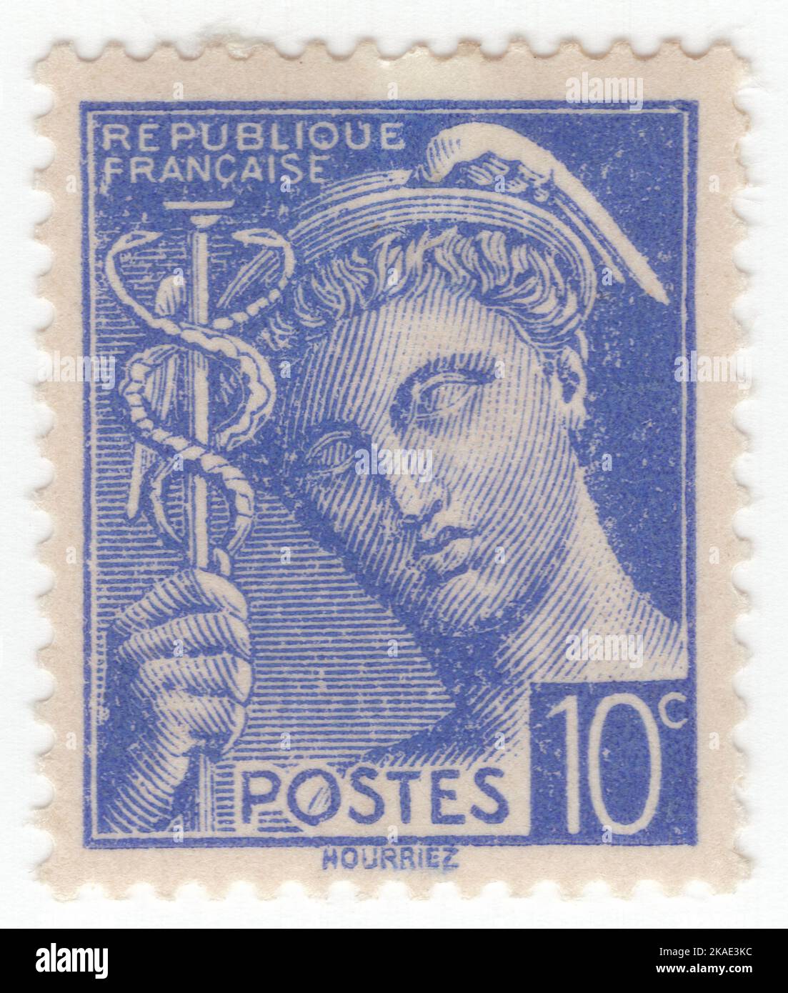 FRANCE - 1938: An 10 centimes ultramarine postage stamp depicting ...