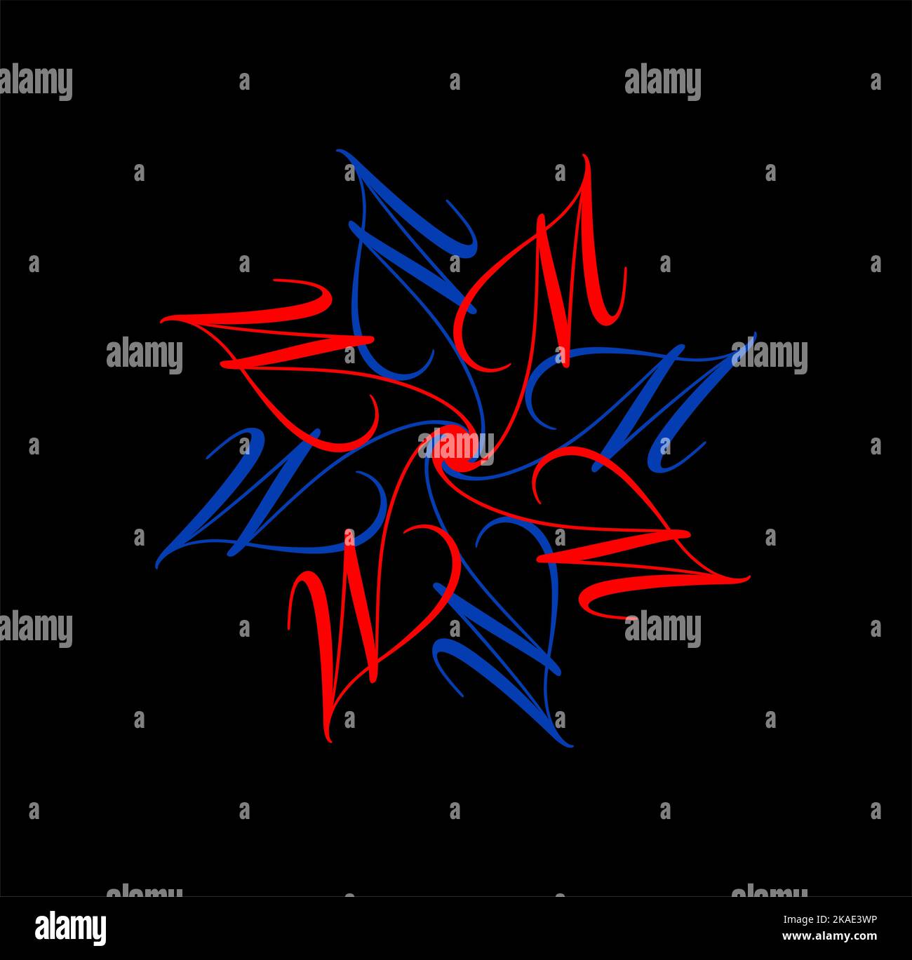 A vector illustration of the letter M in a circle on a blue background ...
