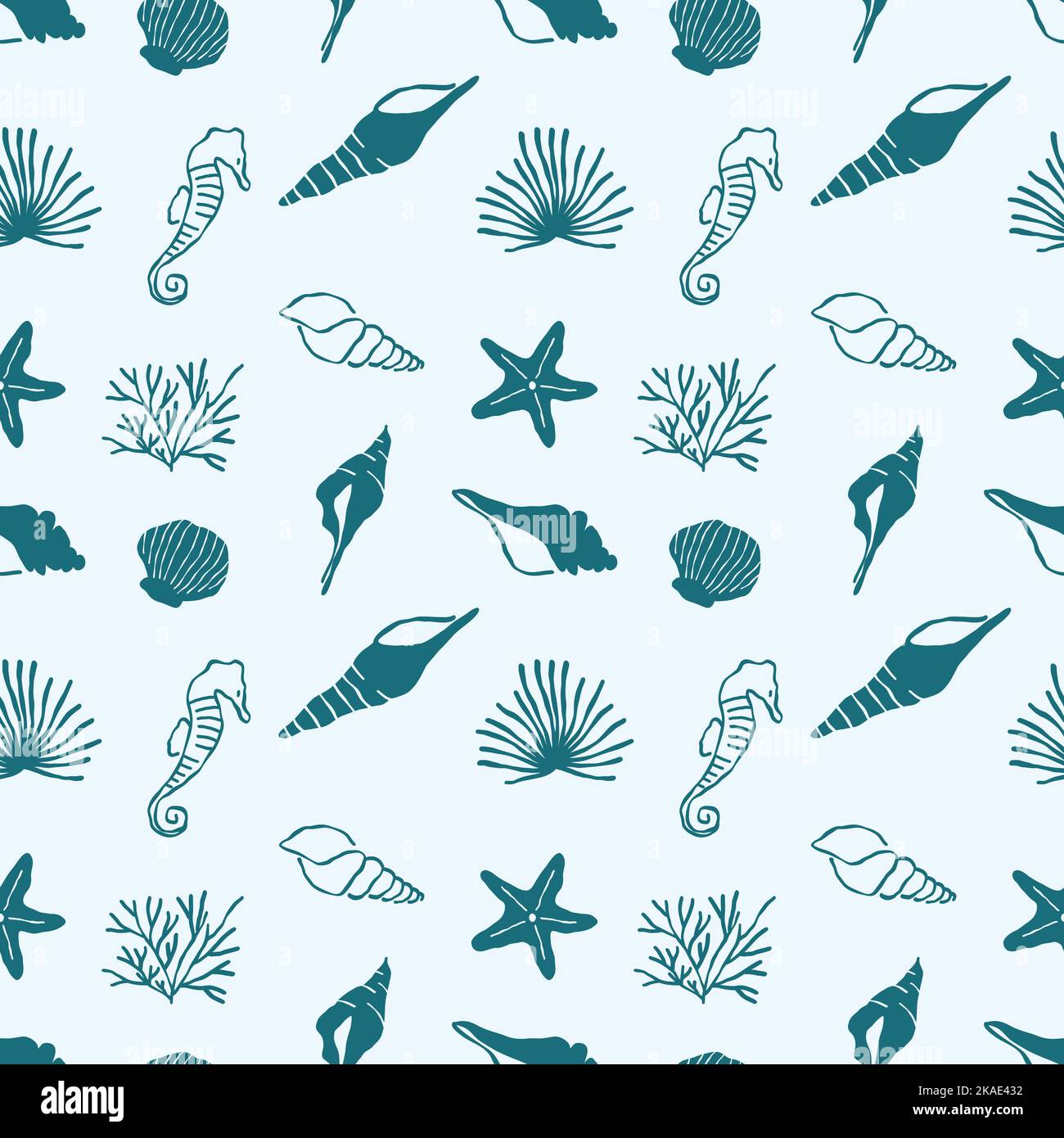 Seamless patterns of underwater collection hand drawn illustration ...