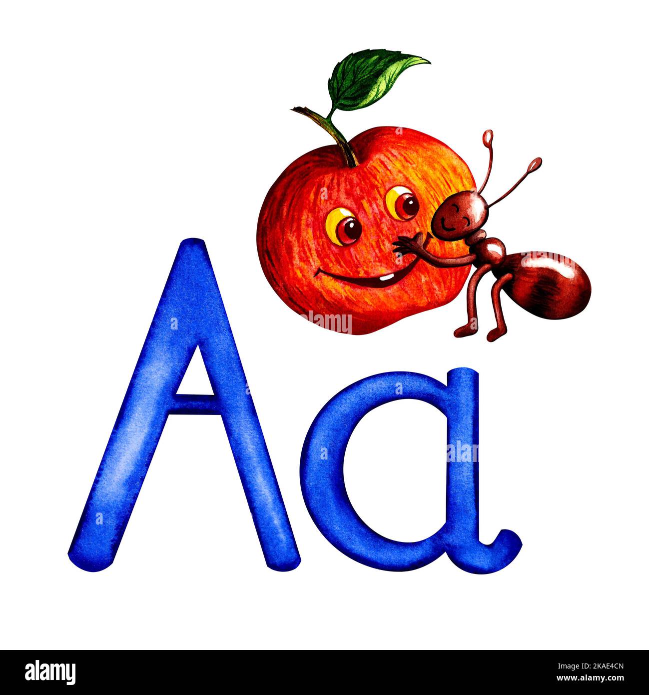 Letter A uppercase and lowercase with an image of an apple and an ant ...