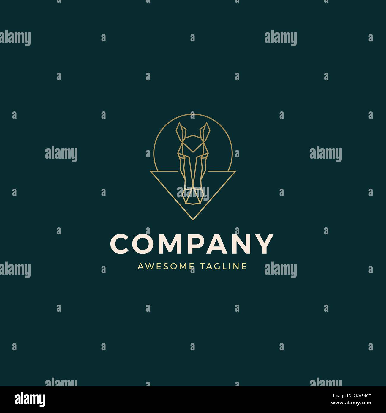 A vector of a monoline style logo template with a horse icon on a dark ...