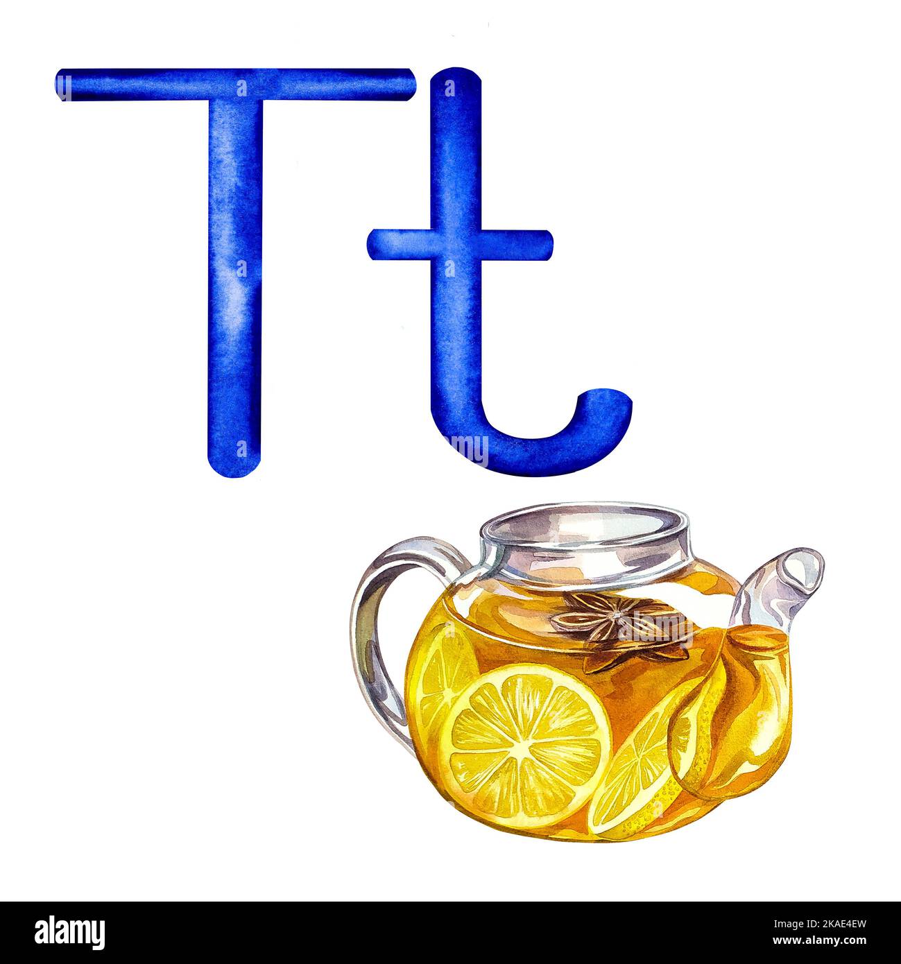 The letter T is uppercase and lowercase with the image of tea ...