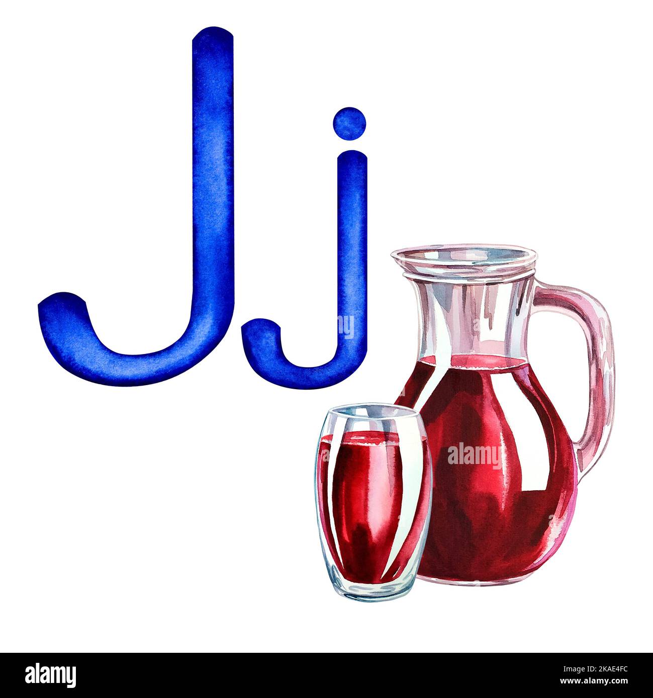Letter J uppercase and lowercase with the image of juice. Watercolor ...