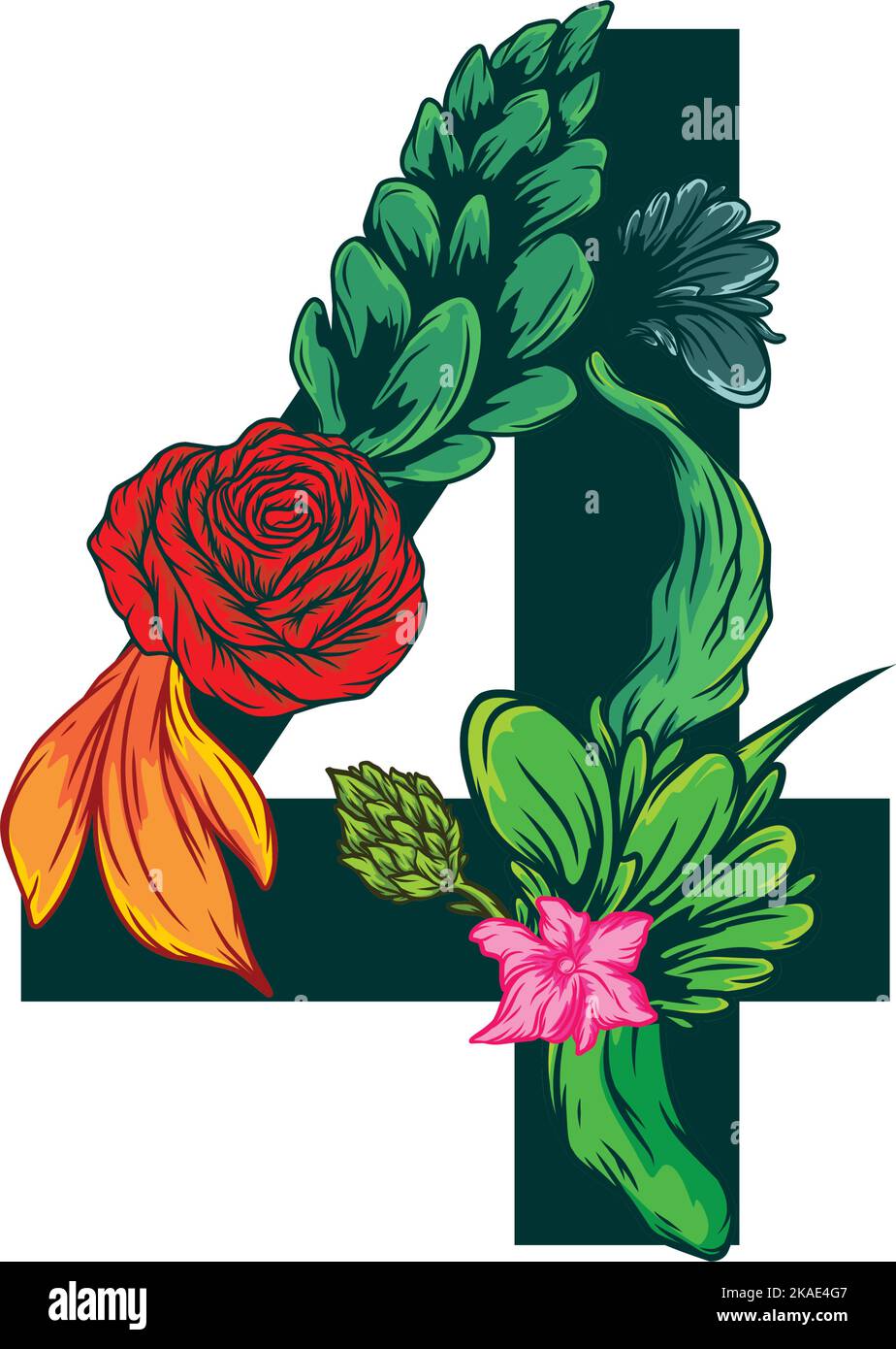 The number four with floral pattern isolated on white background ...