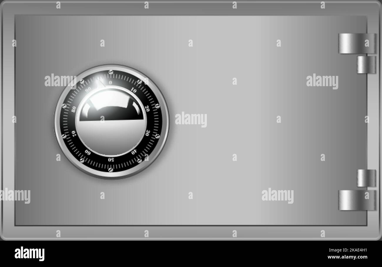 Closed steel bank safe door with combination lock realistic composition ...