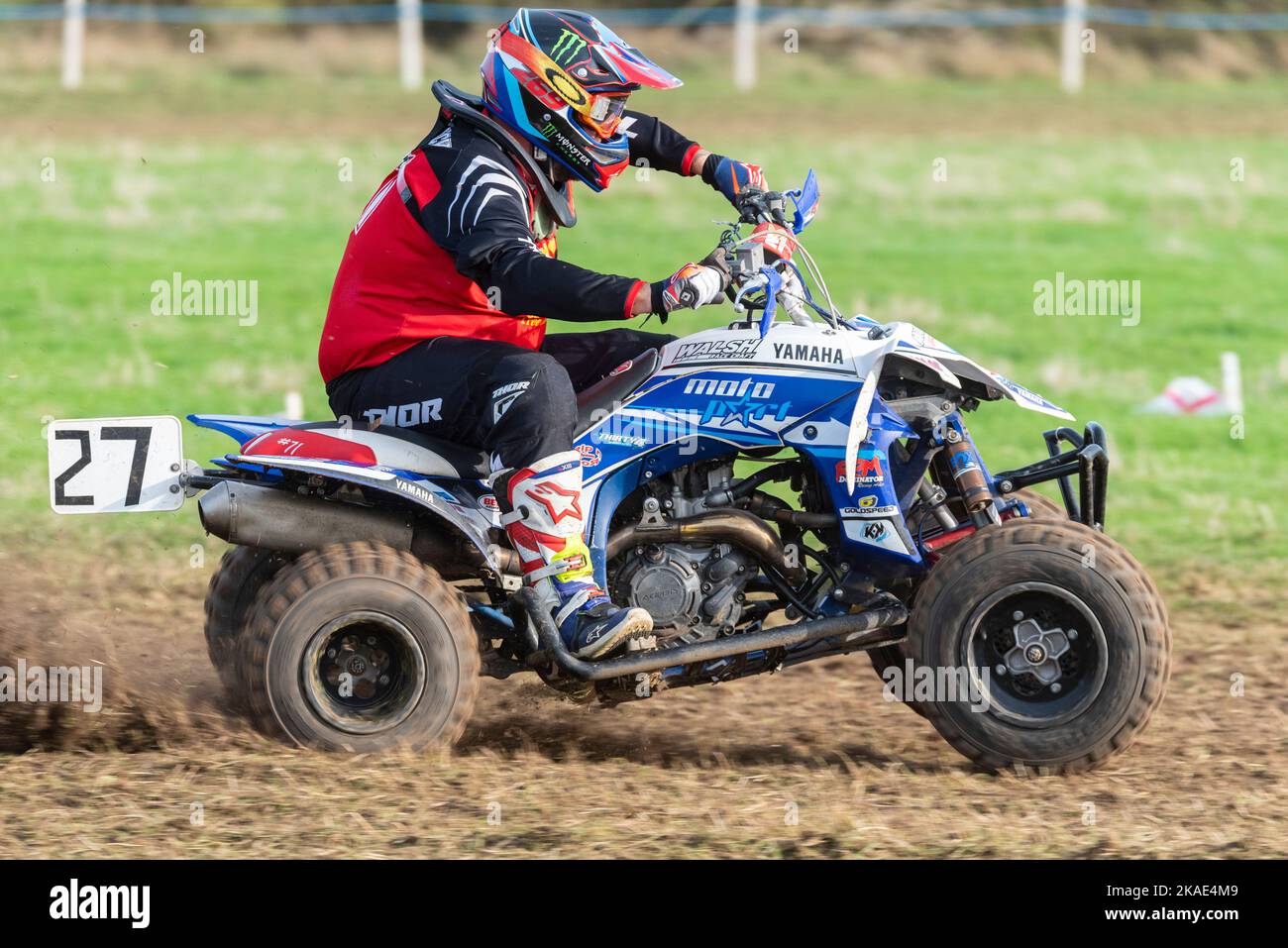 Lewis Strudwick racing in a grasstrack quad bike race. Donut Meeting event organised by Southend ...