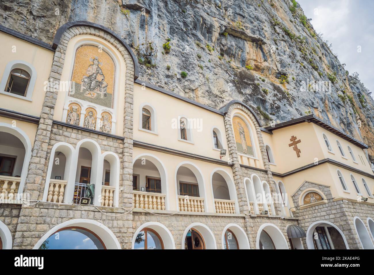 Monastery of Ostrog, Serbian Orthodox Church situated against a ...