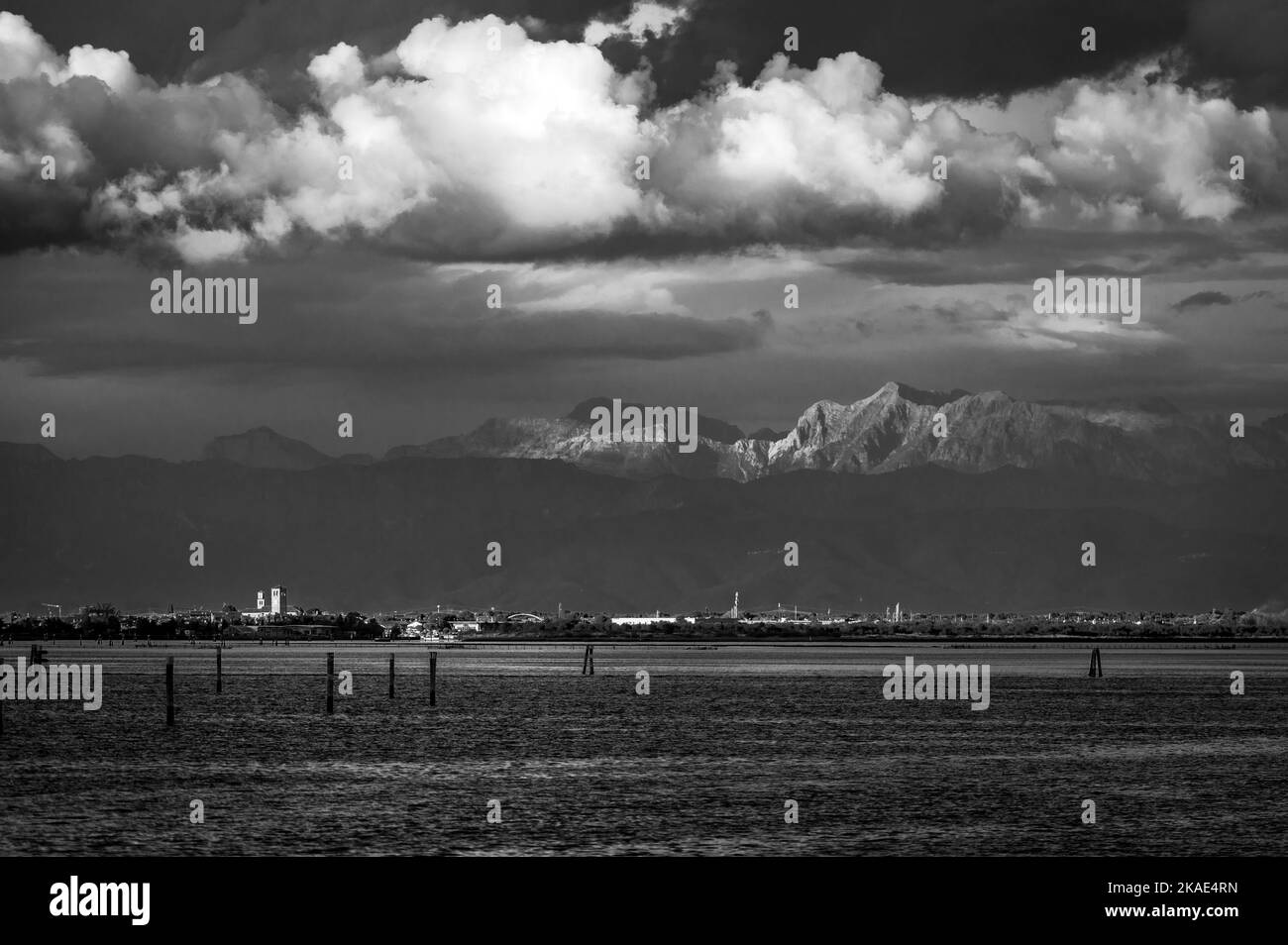 Towards the sunset. Marano Lagoon in Black and White Stock Photo - Alamy
