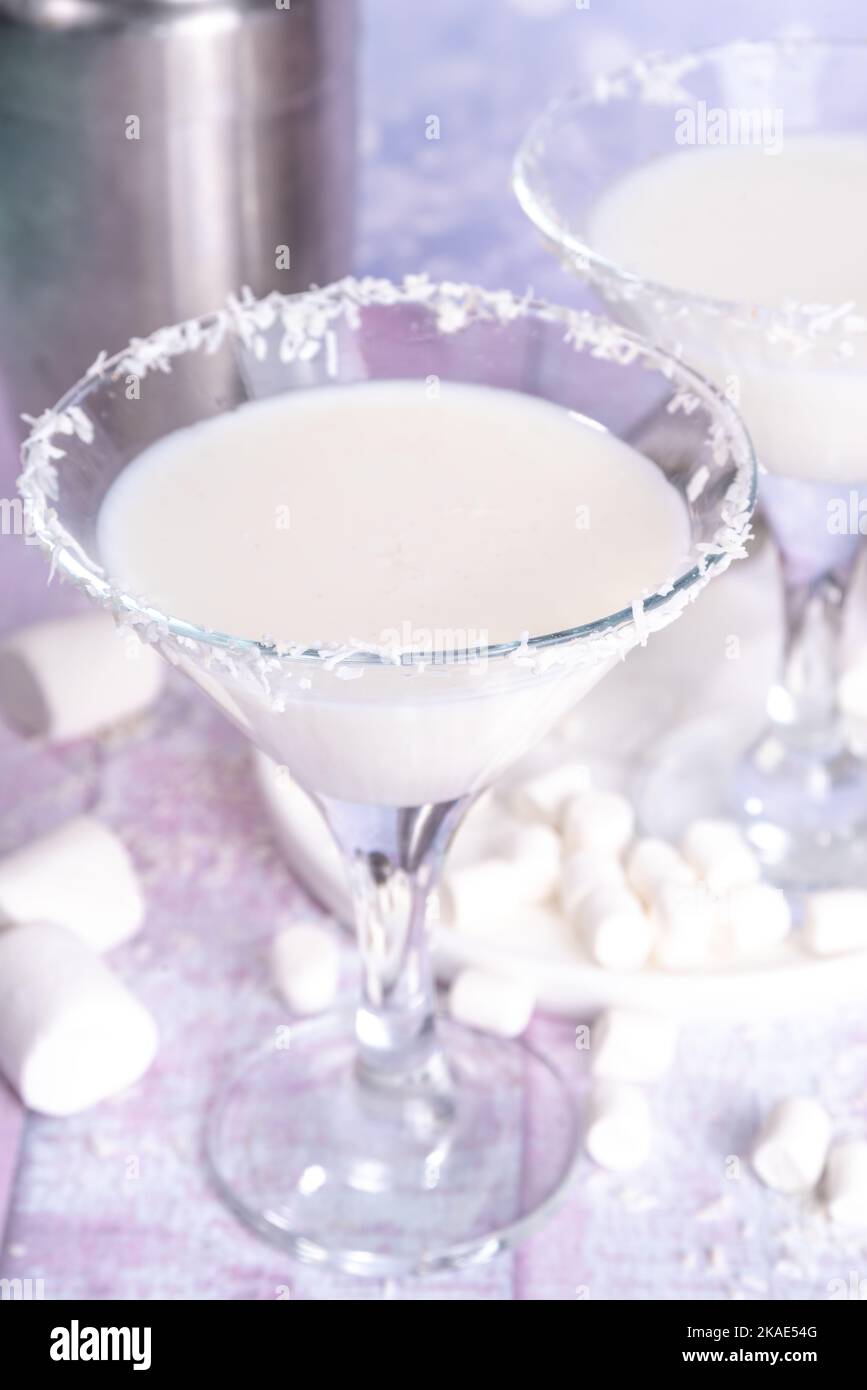 Cottontail Martini, sweet cute white martini alcohol cocktail, with ...