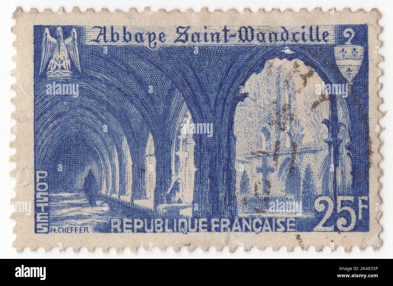 FRANCE - 1949 May 18: An 25 francs deep ultra postage stamp depicting ...