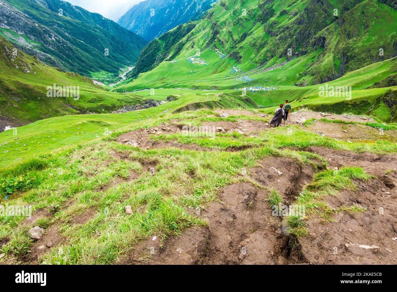 July 14th 2022, Himachal Pradesh India. People with a walking stick ...