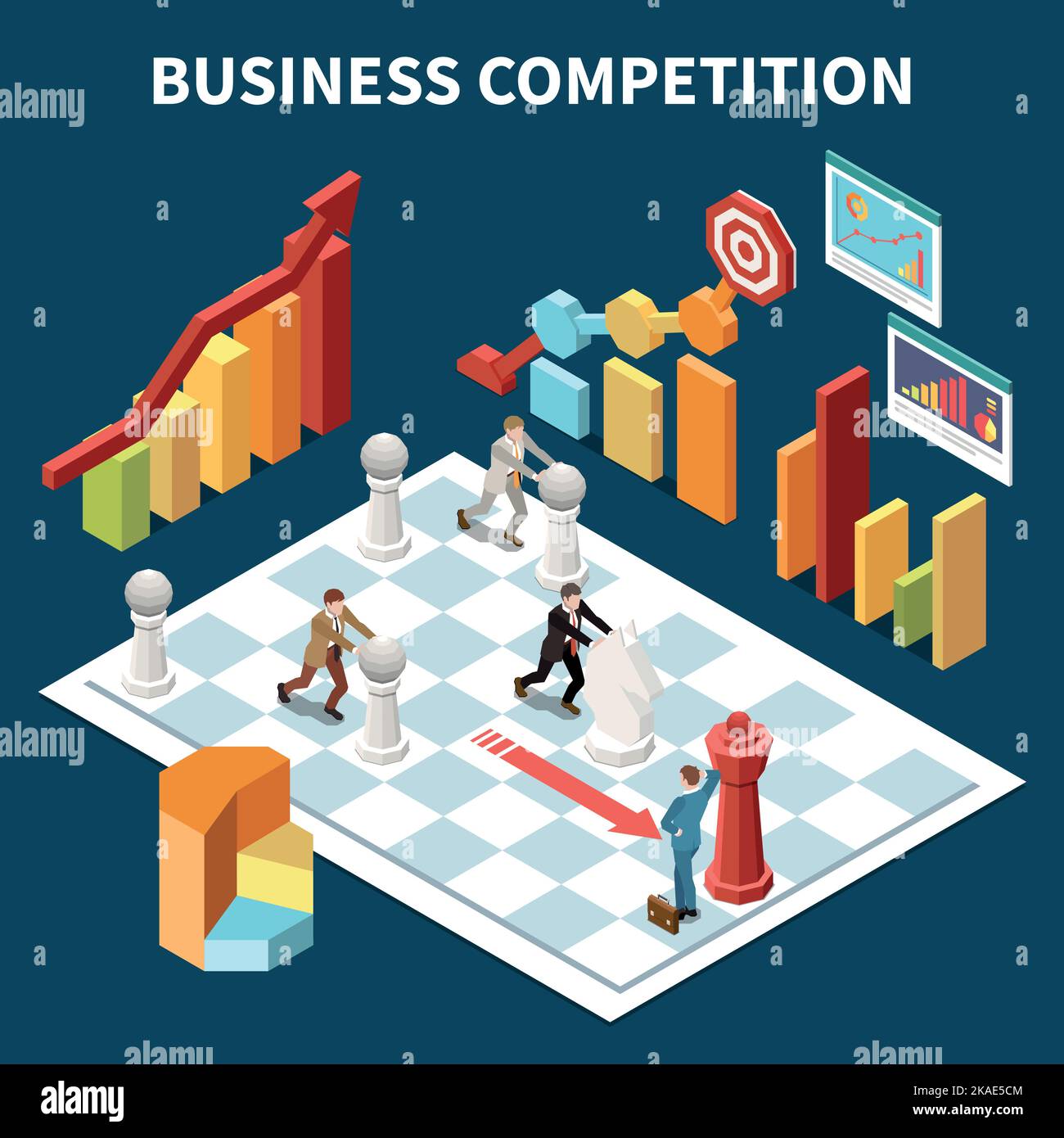 Business competition isometric background with small businessman ...