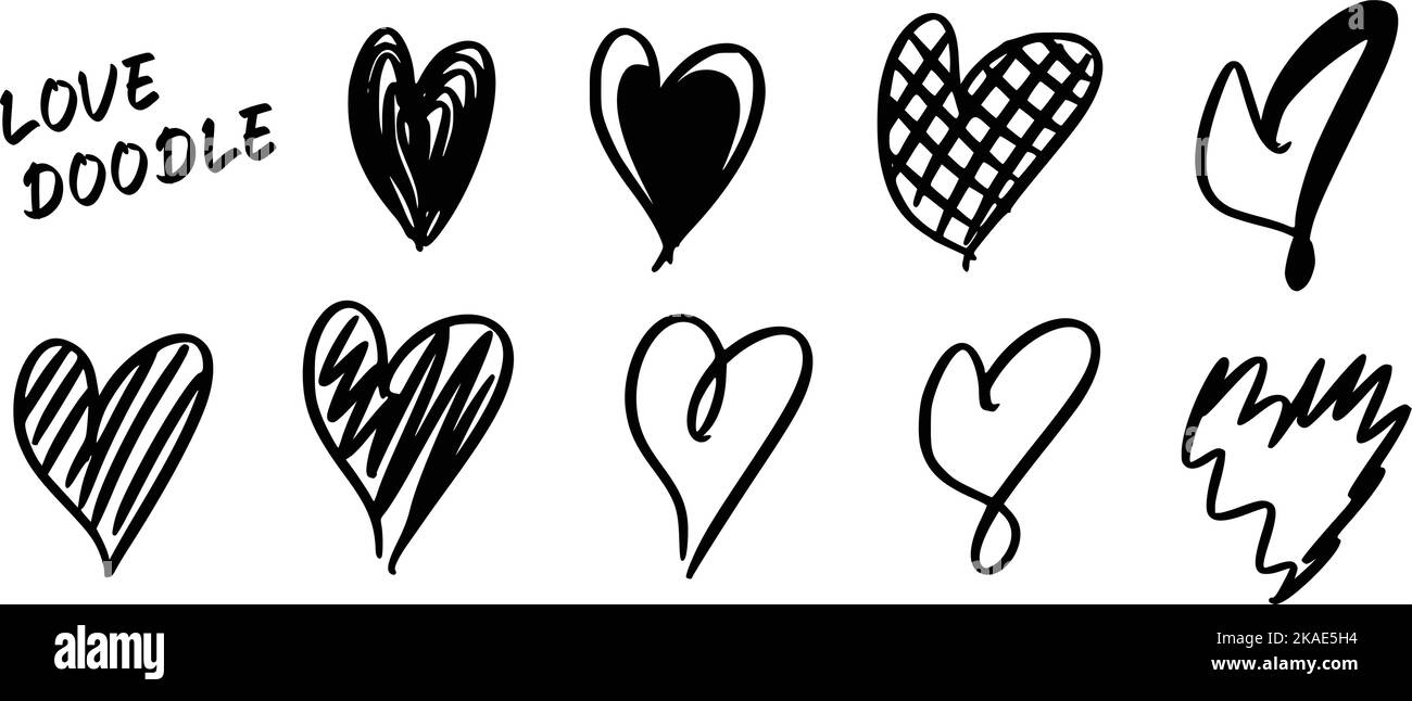 A vector of a set of love heart doodle icons on a white background ...