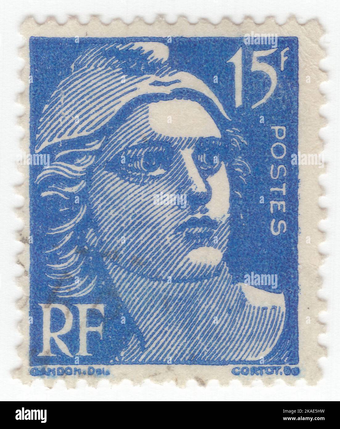 FRANCE - 1951: An 15 francs ultramarine postage stamp postage stamp ...