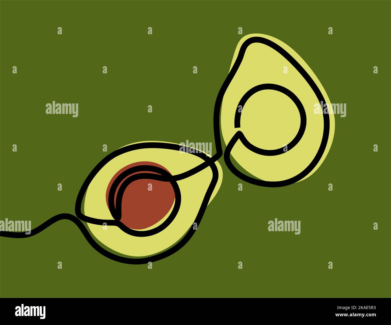 A digital illustration vector of a single line avocado design on a ...