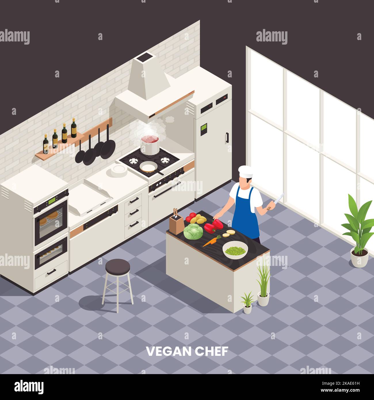 Modern food industry profession isometric composition with chef cooking ...