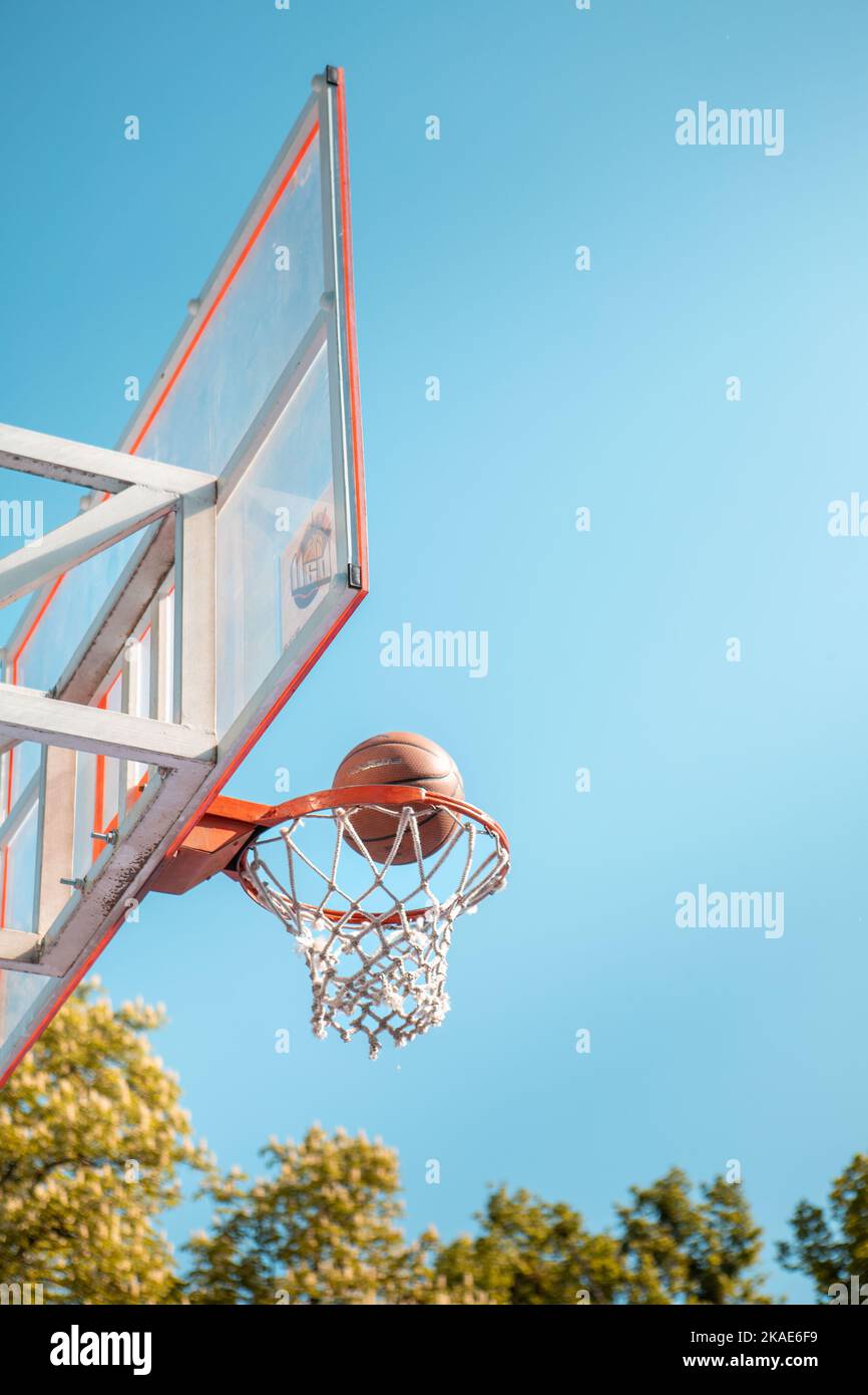basketball rim ball in net Stock Photo - Alamy