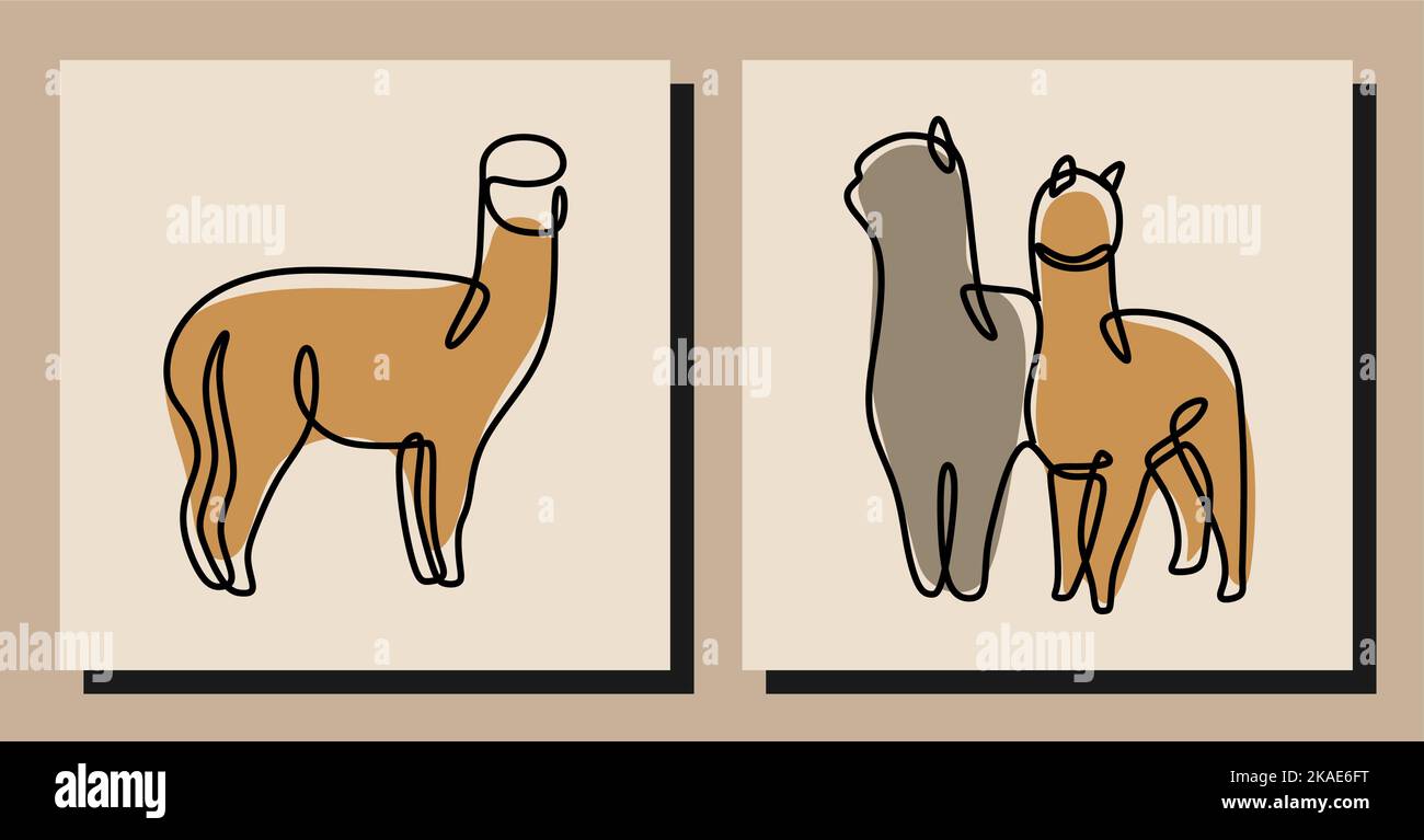 A digital illustration vector of single line alpaca designs on a light ...