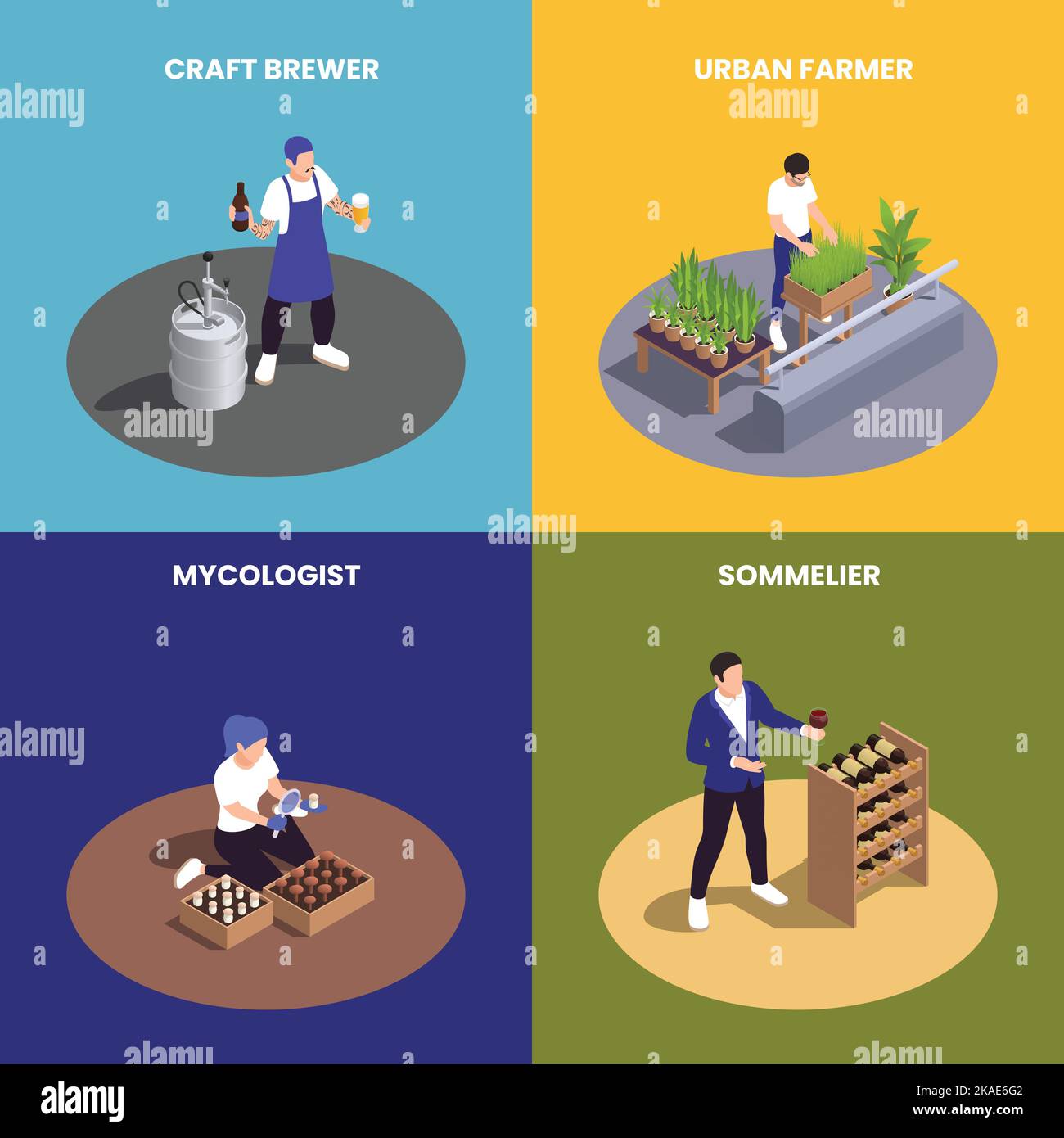 Modern food industry professions 2x2 design concept with sommelier ... Modern food industry professions 2x2 design concept with sommelier ...