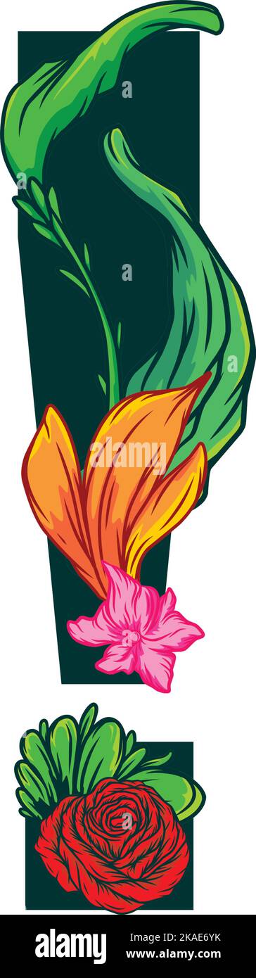 The exclamation mark with a floral pattern isolated on white background ...
