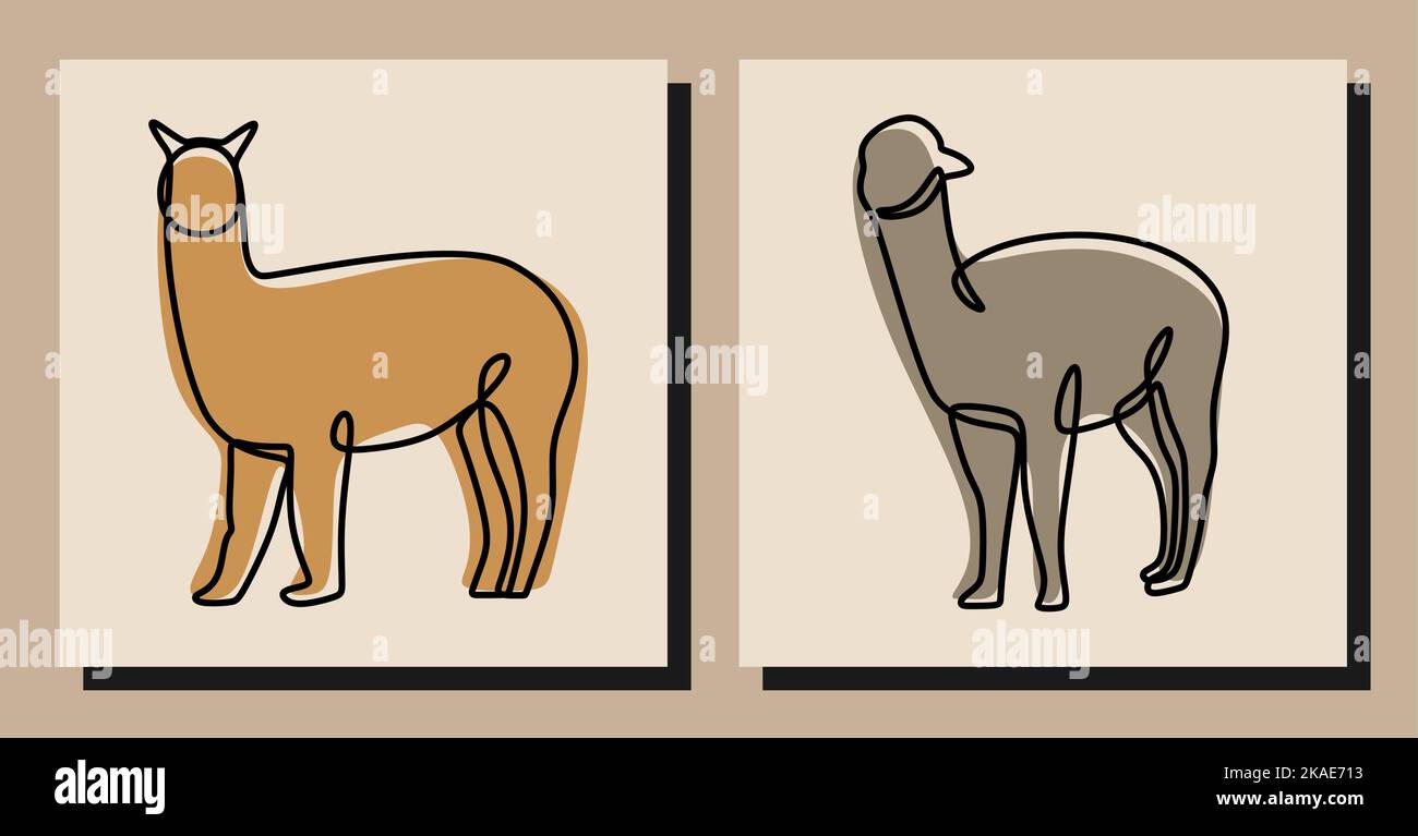 A digital illustration vector of single line alpaca designs on a light ...