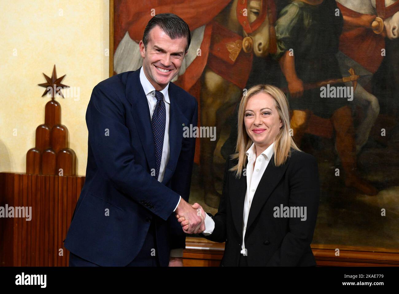 Rome, Italy. 02nd Nov, 2022. Giorgio Silli and Giorgia Meloni during ...