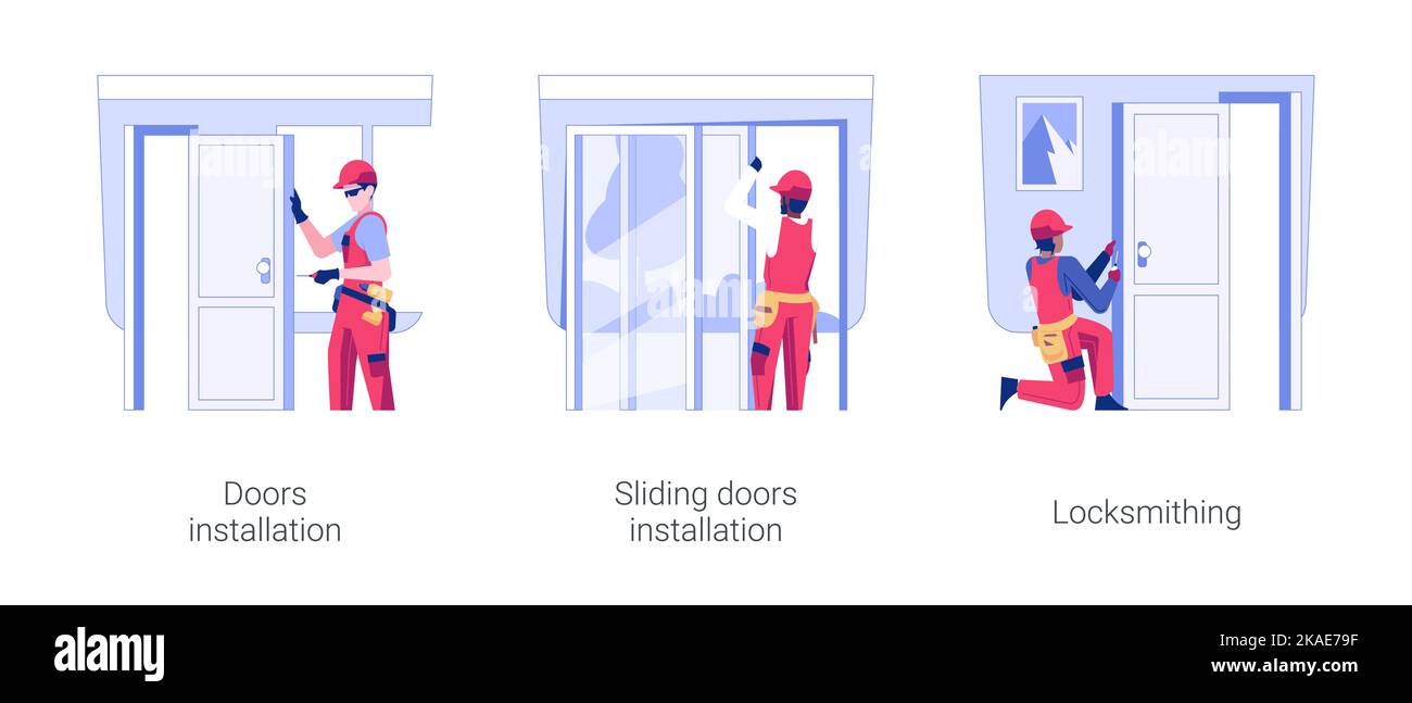 Door service isolated concept vector illustration set. Doors ...