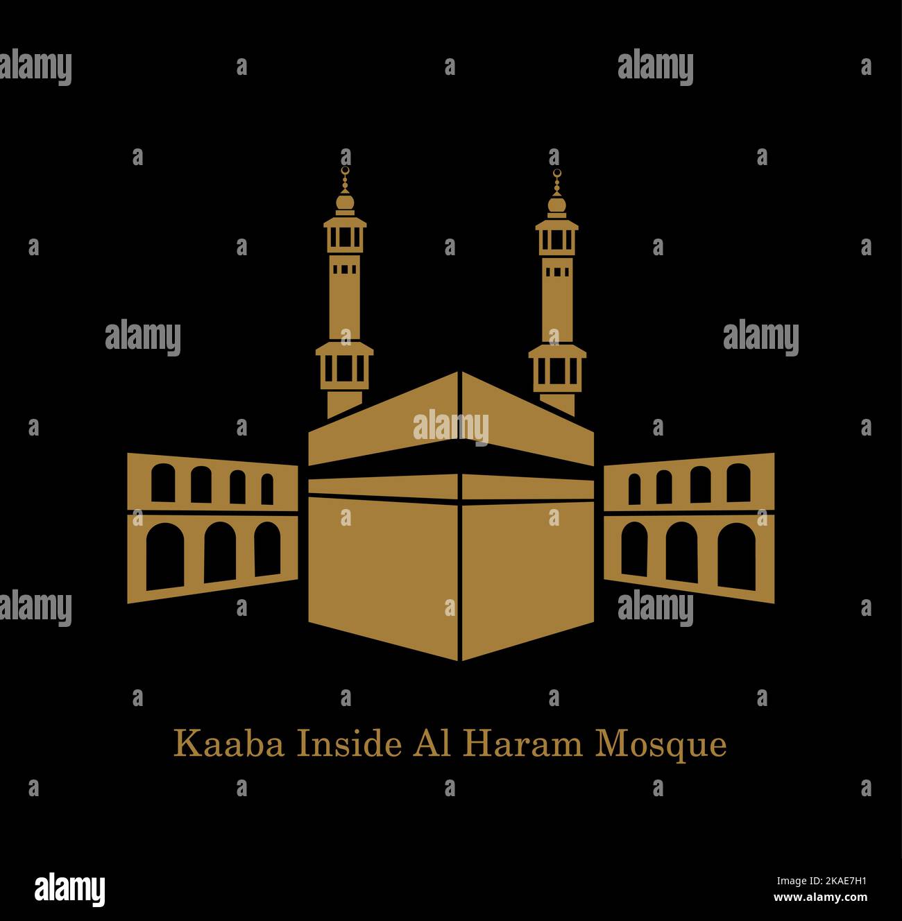 A vector design of Kaaba with golden color and text Kaaba inside Al ...