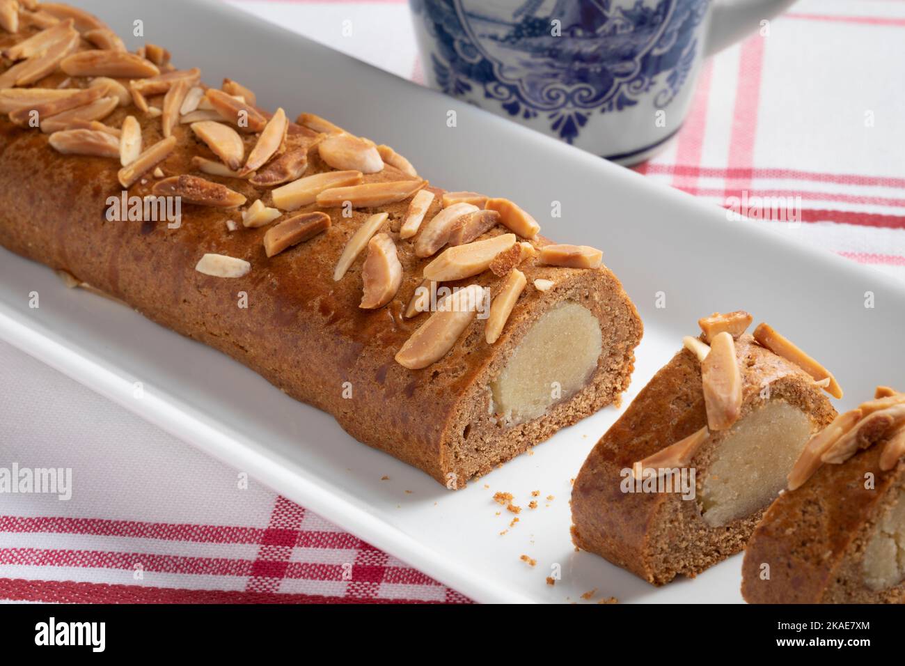Traditional Dutch stuffed speculaas roll decorated with almond ...
