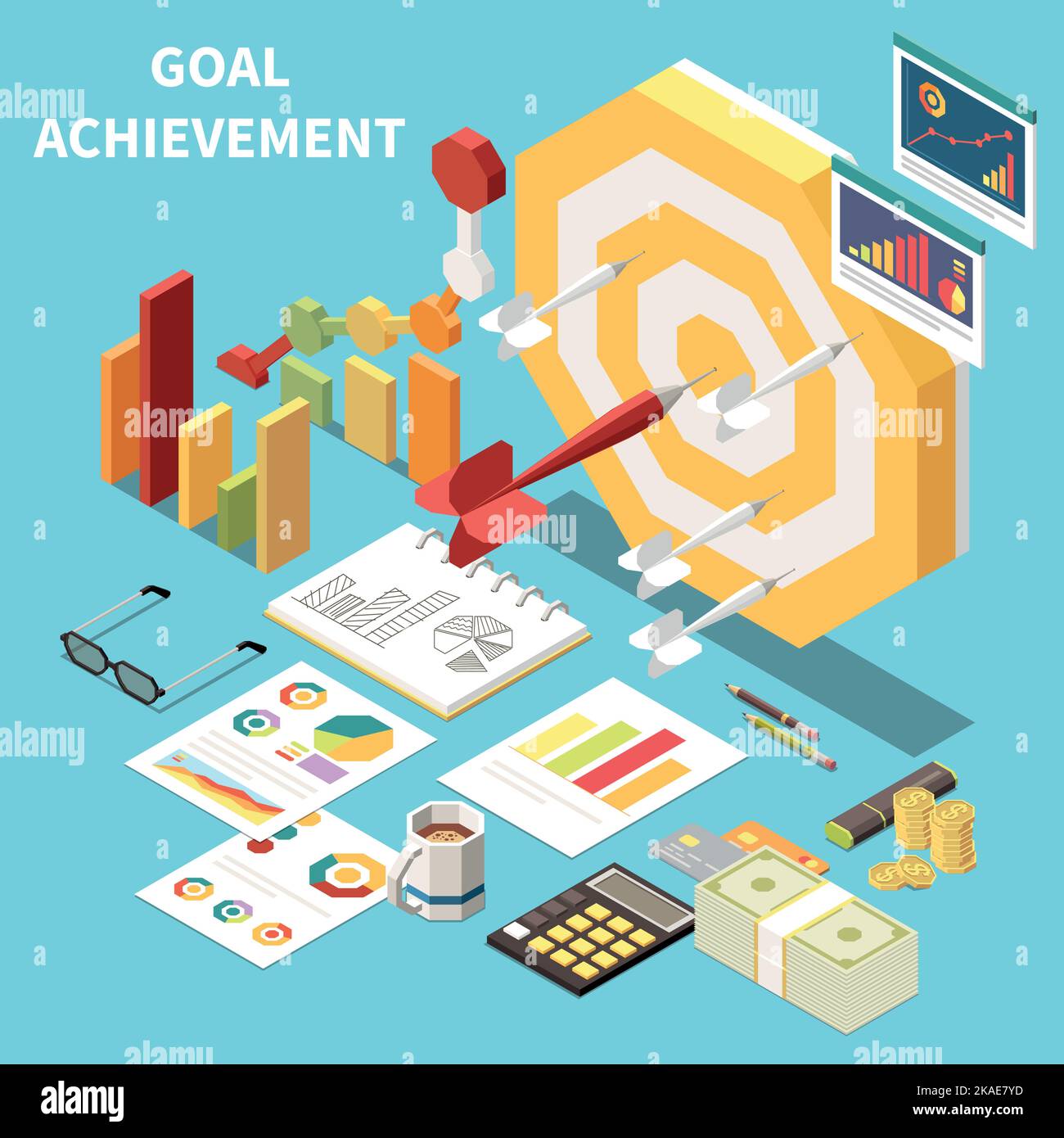 Goal achievement business concept with calculator brochures with graphs ...