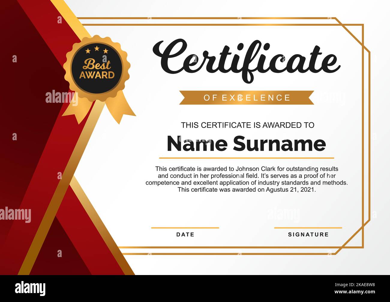 A vector design for a certificate in golden and red colors Stock Vector ...